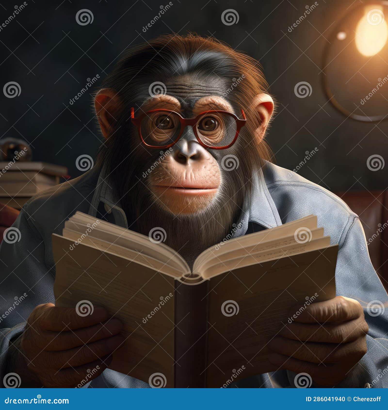 Monkey reading a book stock illustration. Illustration of funny - 286041940