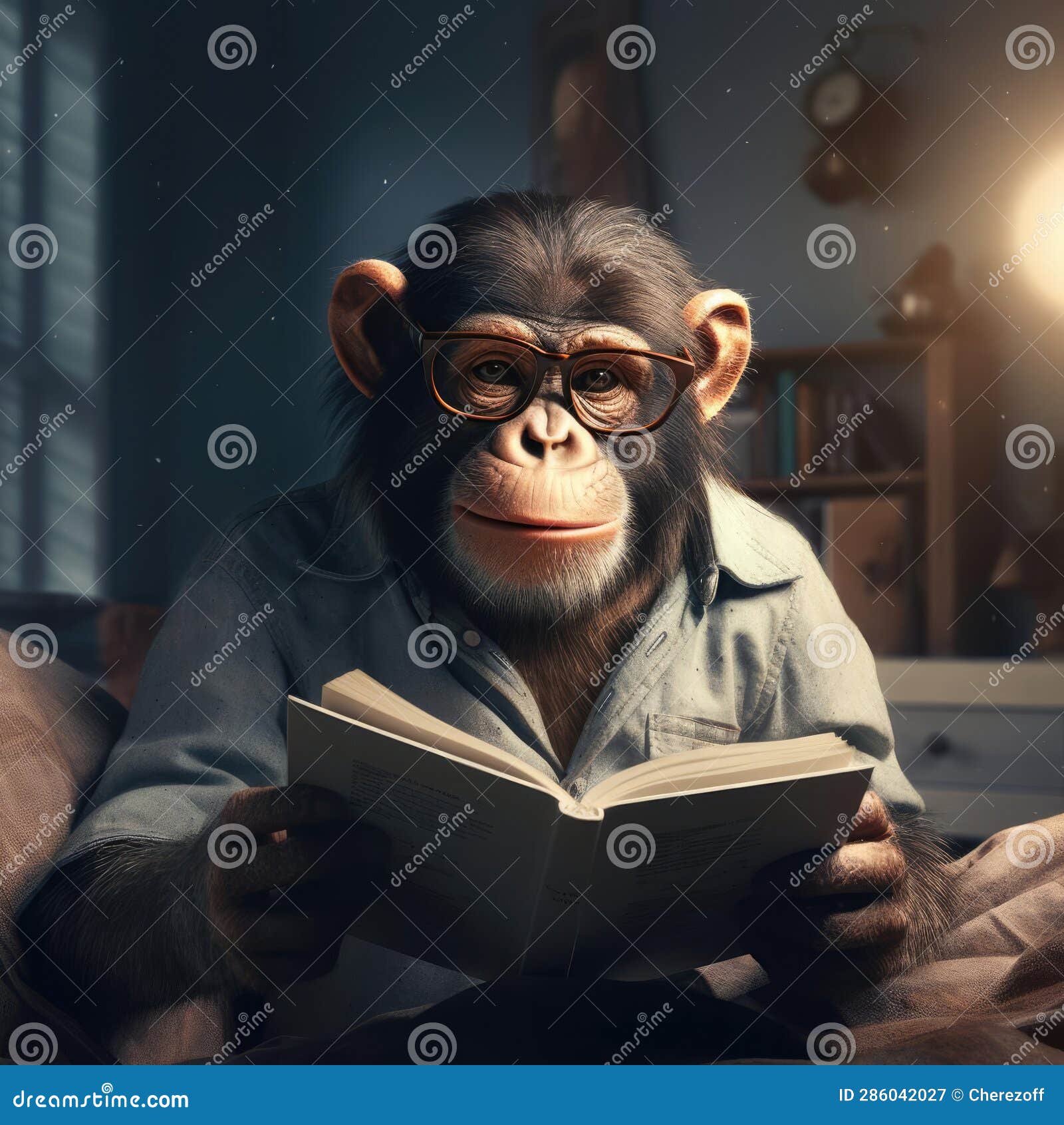 Monkey reading a book stock illustration. Illustration of funny - 286042027