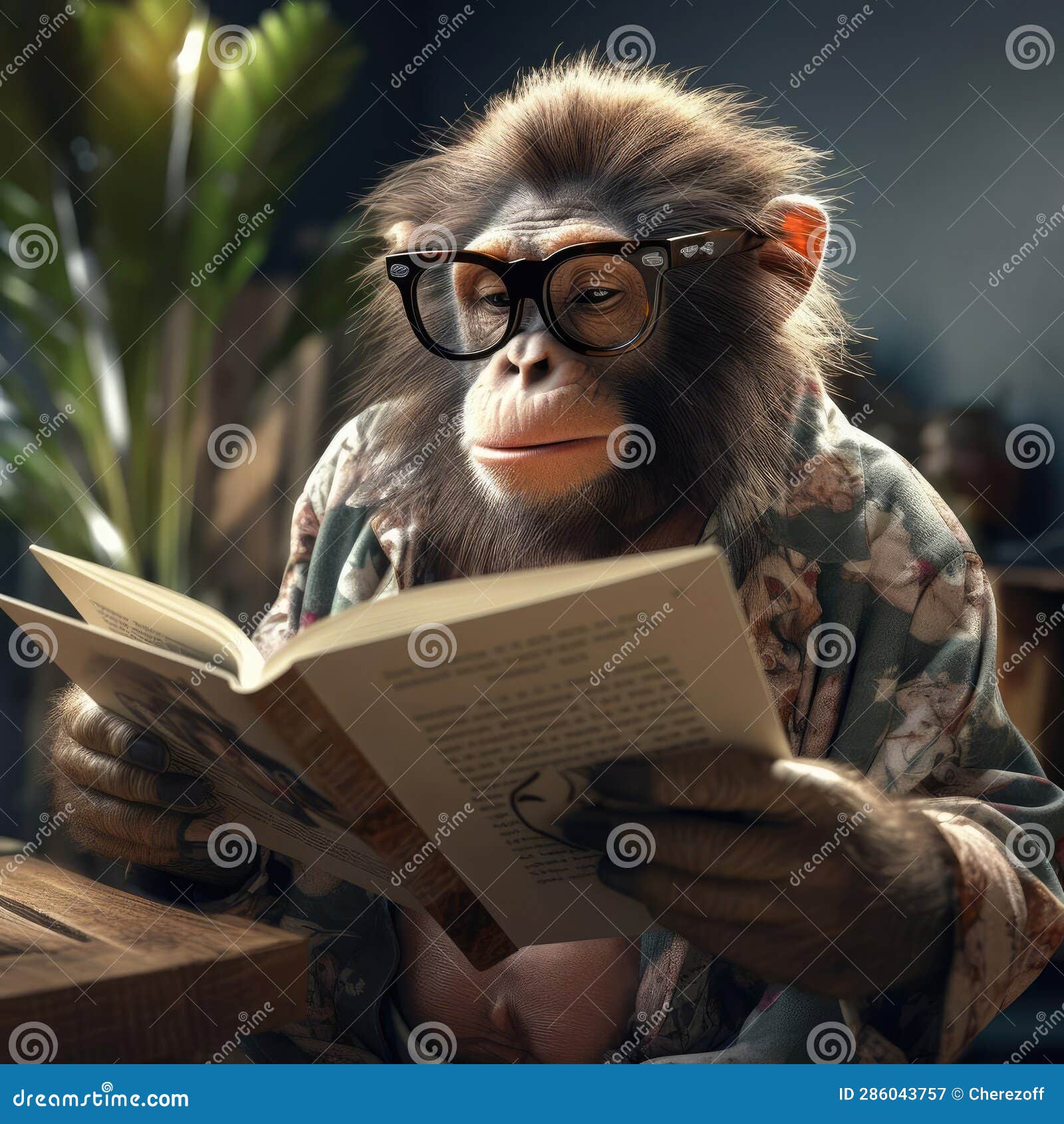 Monkey reading a book stock illustration. Illustration of primates ...