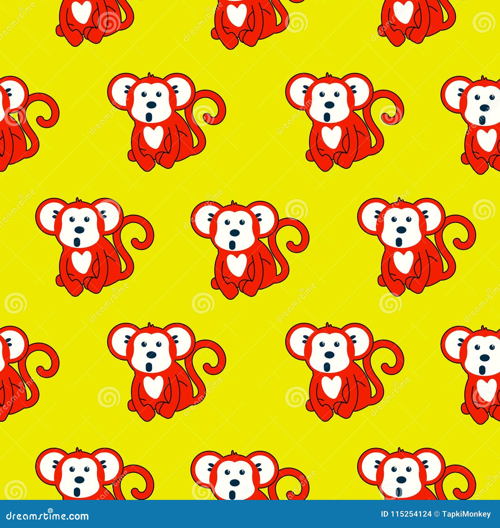 Monkey Red and Yellow Seamless Vector Pattern. Stock Vector ...