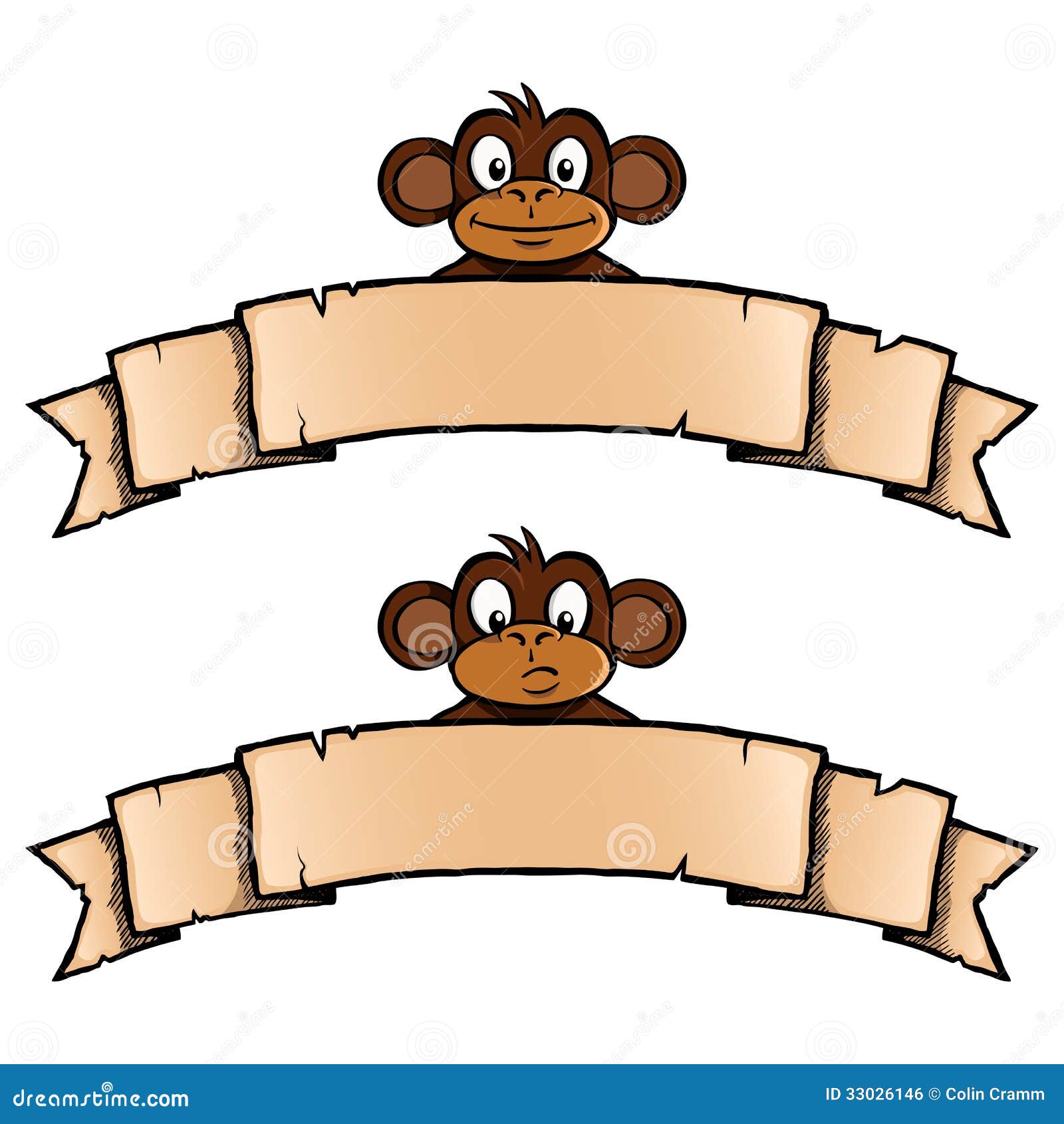 Monkey with ribbon banner stock vector. Illustration of blank - 33026146