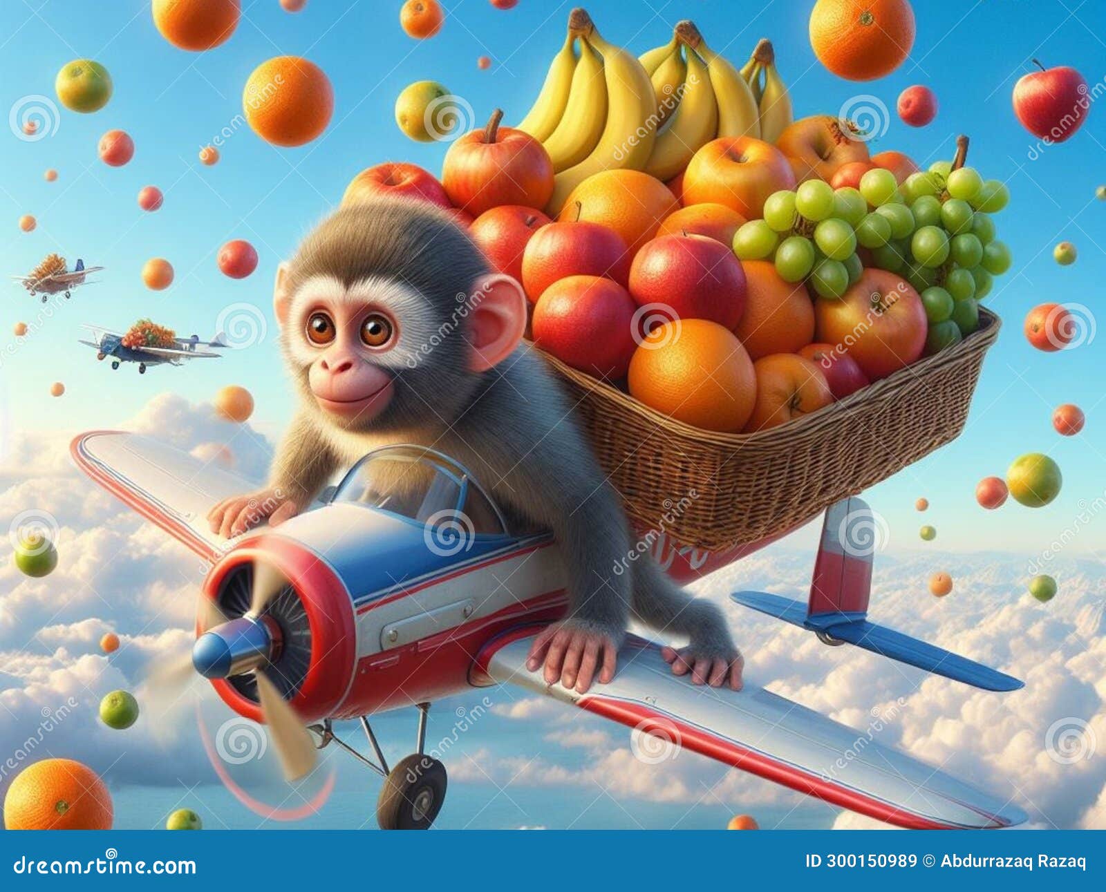 A Monkey Boarded a Plane Carrying Fruit Stock Illustration ...