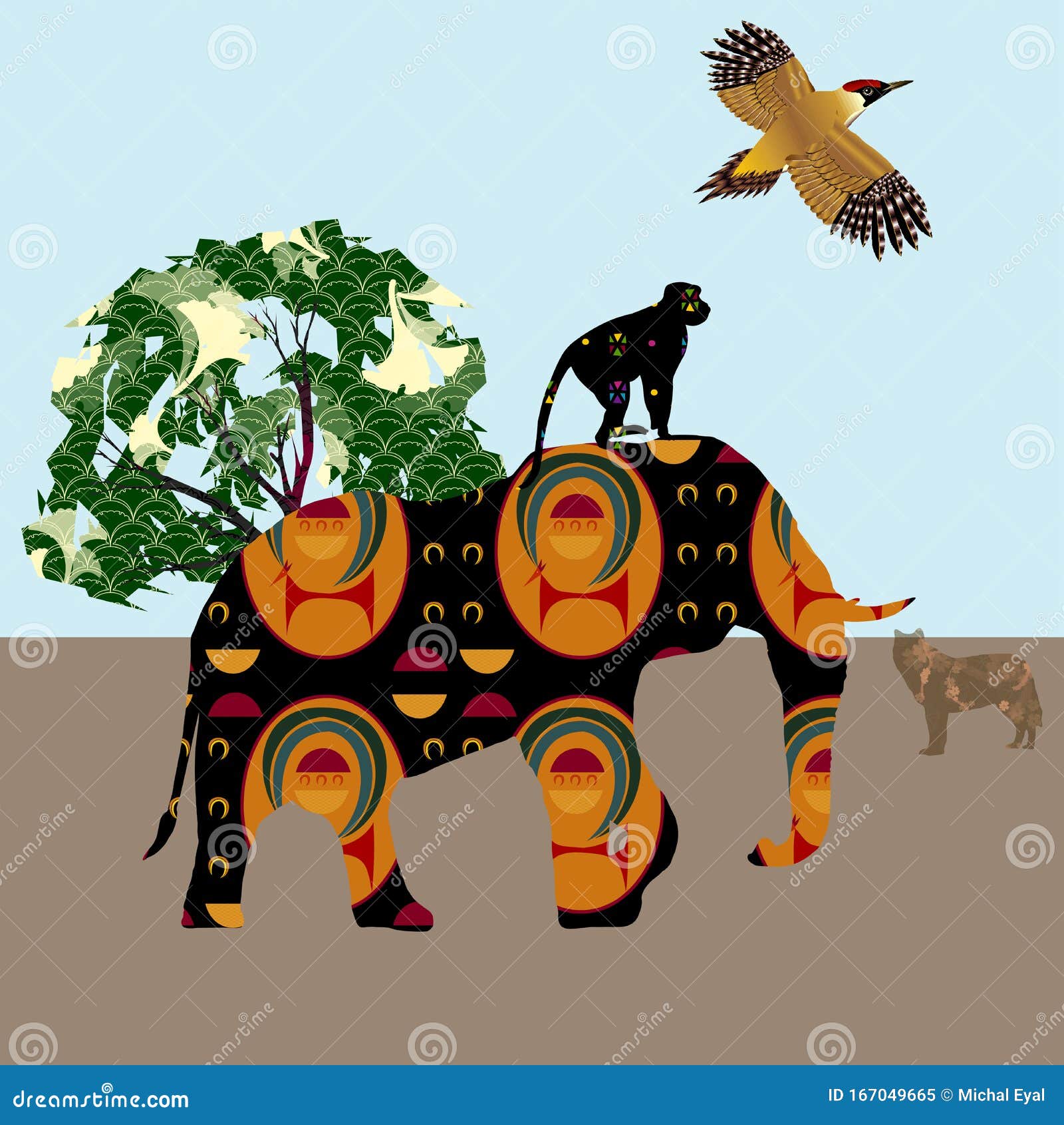 Monkey Rides an Elephant for a Walk Stock Illustration - Illustration ...