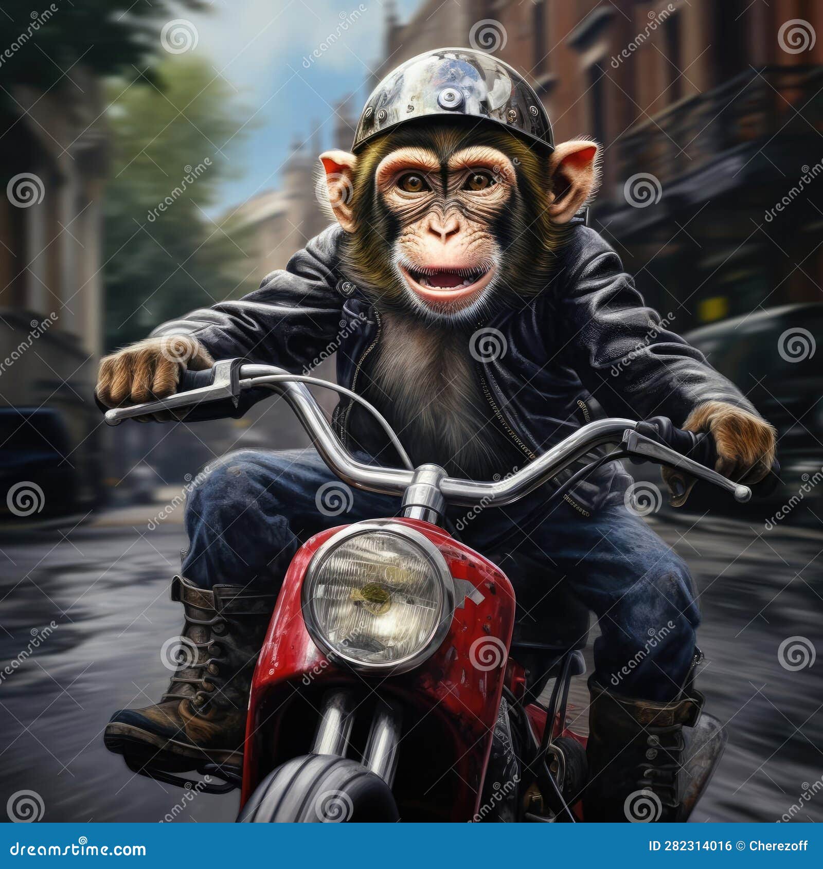 Monkey riding a motorcycle stock illustration. Illustration of poster ...