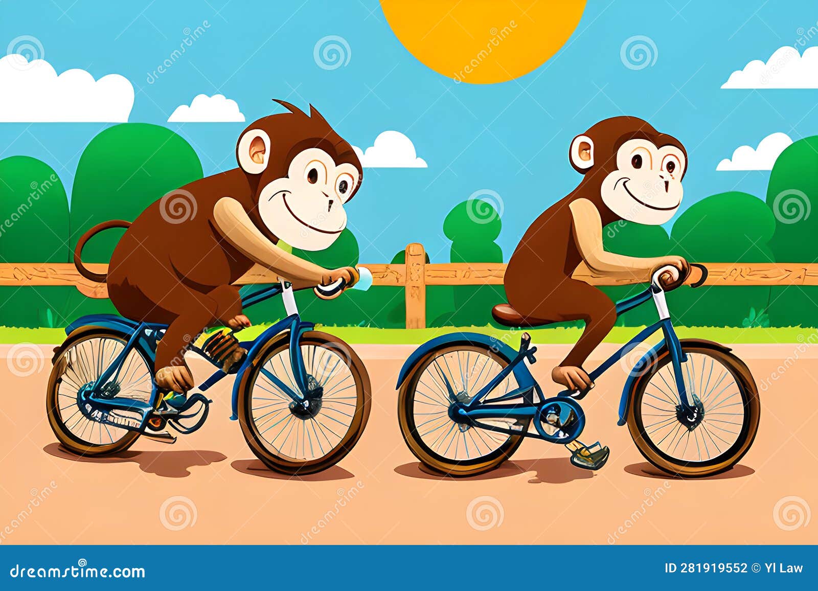 A Monkey Riding a Bike Creat Stock Illustration - Illustration of ...