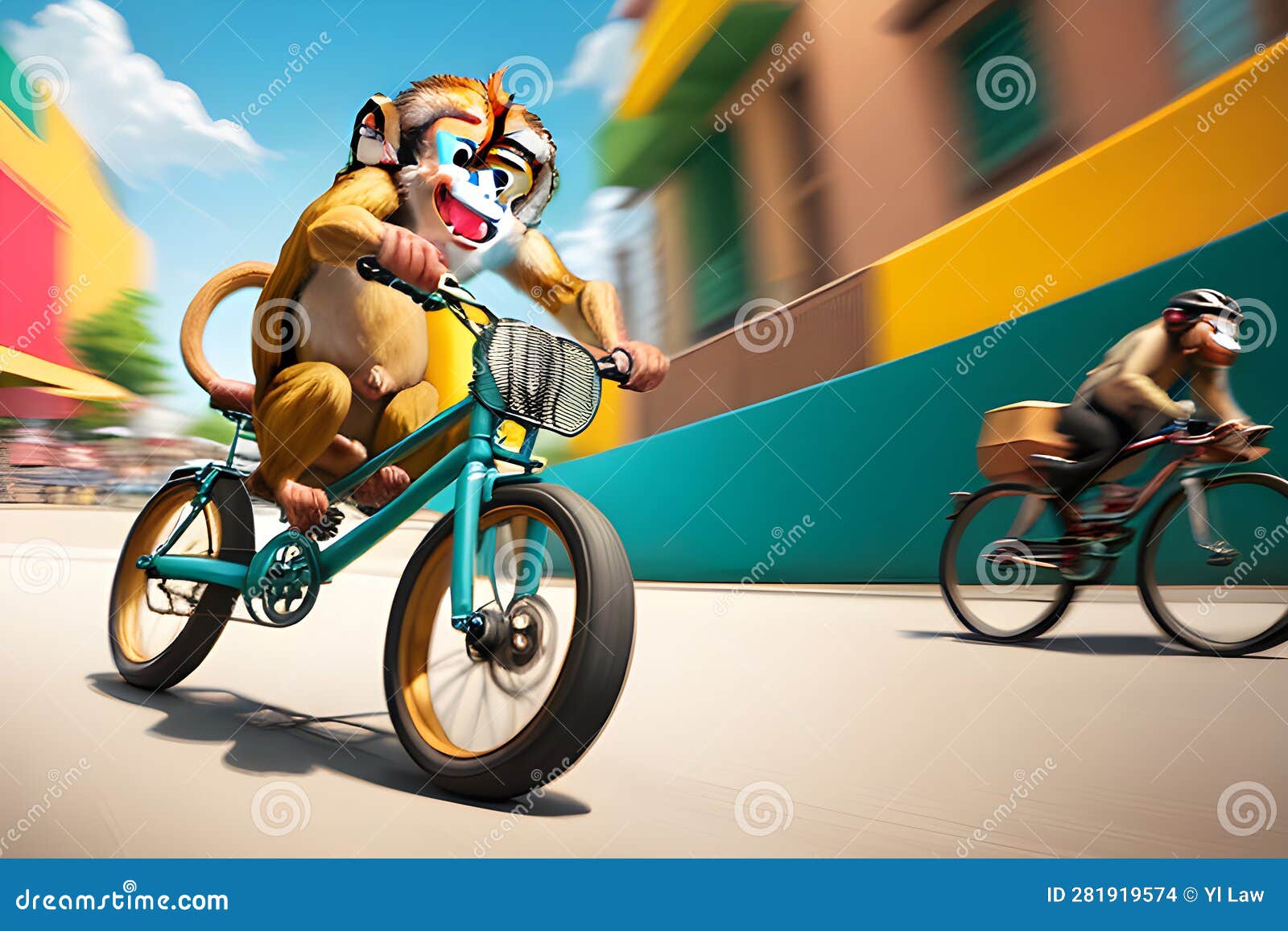 A Monkey Riding a Bike Creat Stock Illustration - Illustration of city ...