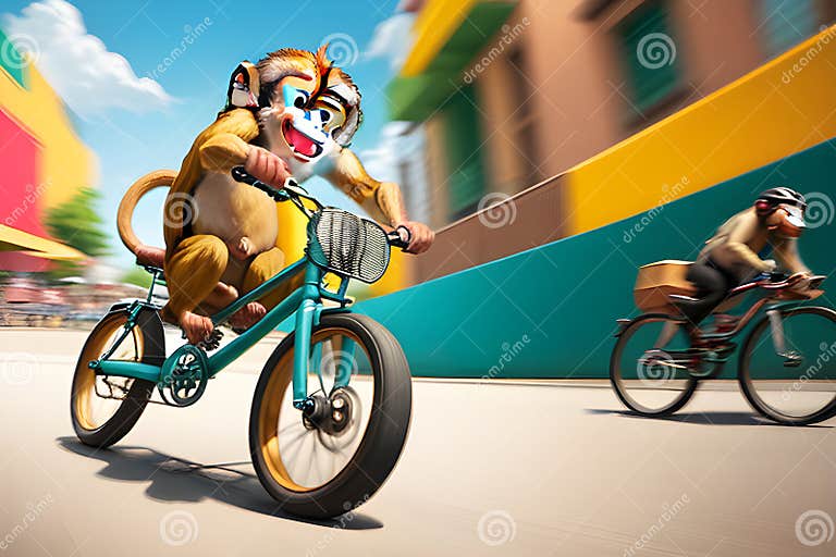 A Monkey Riding a Bike Creat Stock Illustration - Illustration of city ...