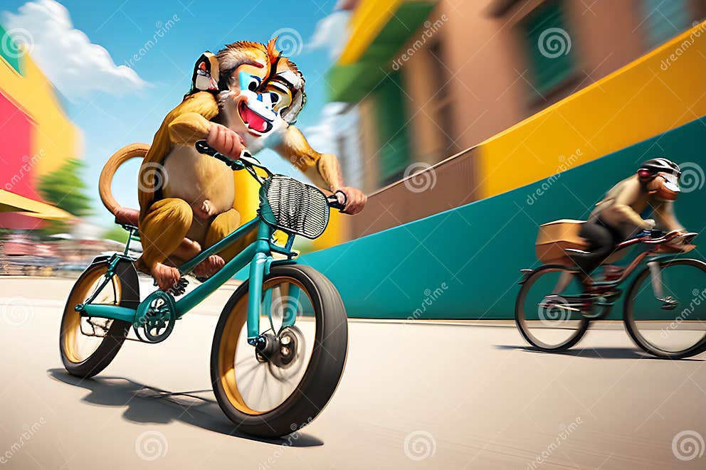 A Monkey Riding a Bike Creat Stock Illustration - Illustration of city ...