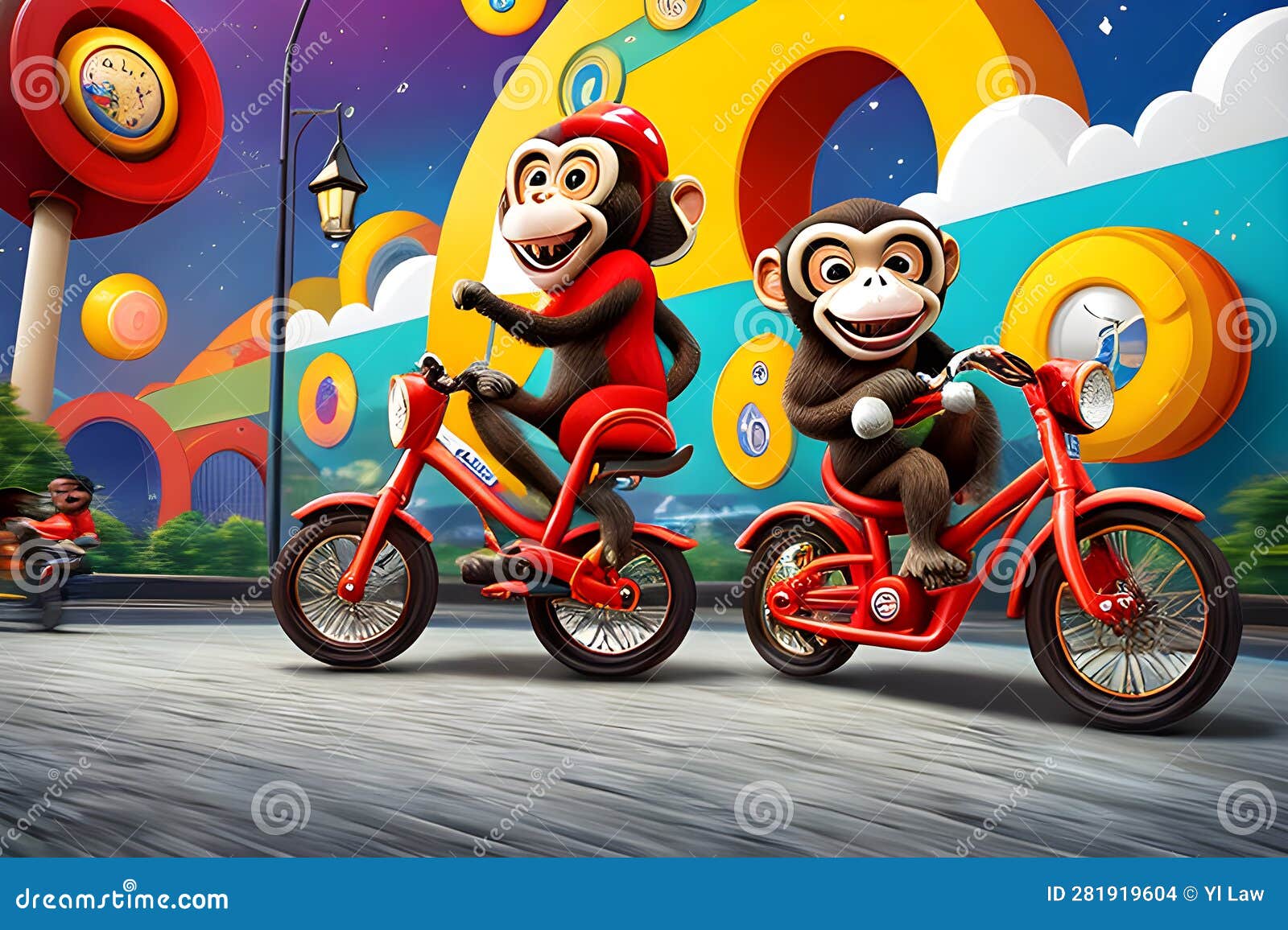 A Monkey Riding a Bike Creat Stock Illustration - Illustration of ...