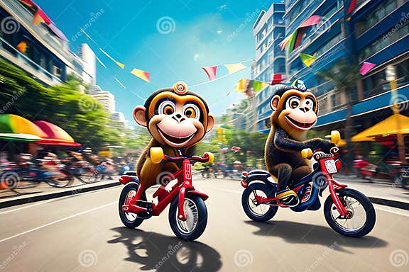 A Monkey Riding a Bike Creat Stock Illustration - Illustration of bike ...