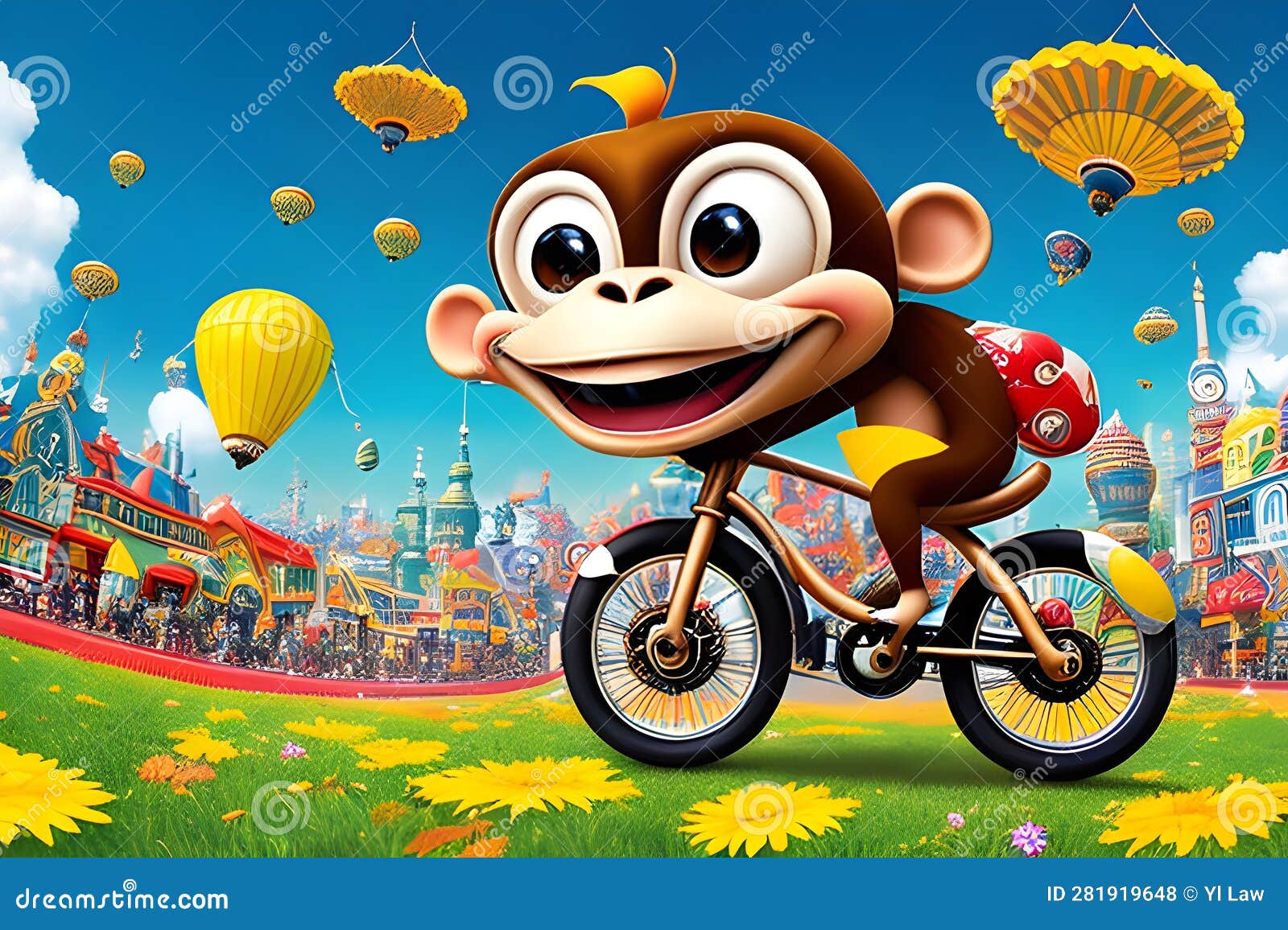 A Monkey Riding a Bike Creat Stock Illustration - Illustration of range ...