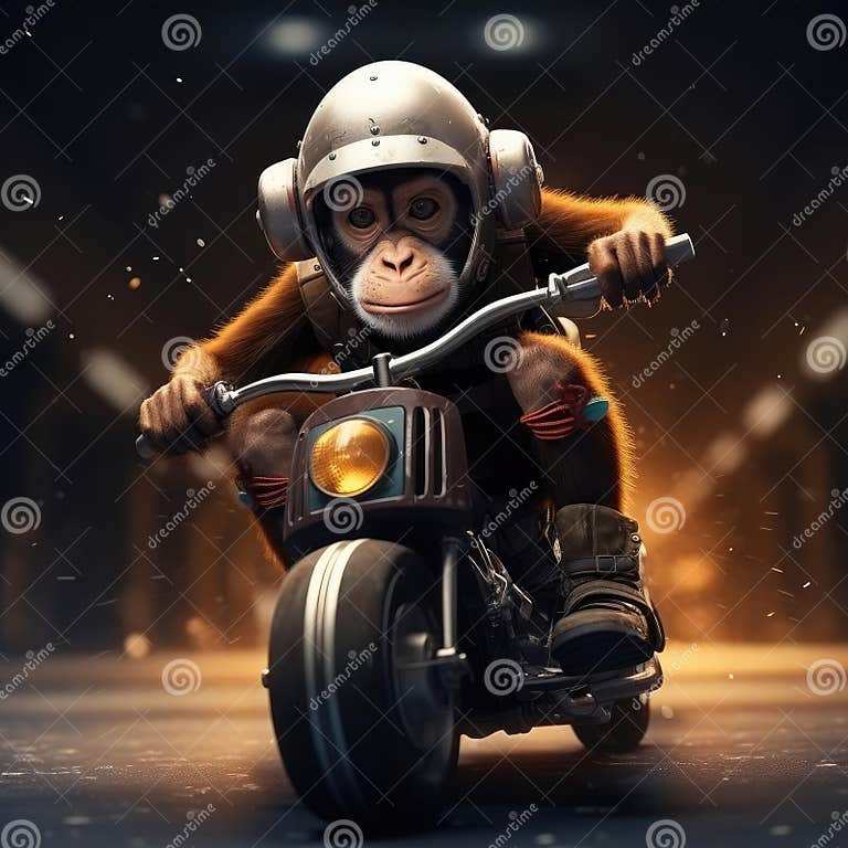 Monkey riding a motorcycle stock illustration. Illustration of cute ...