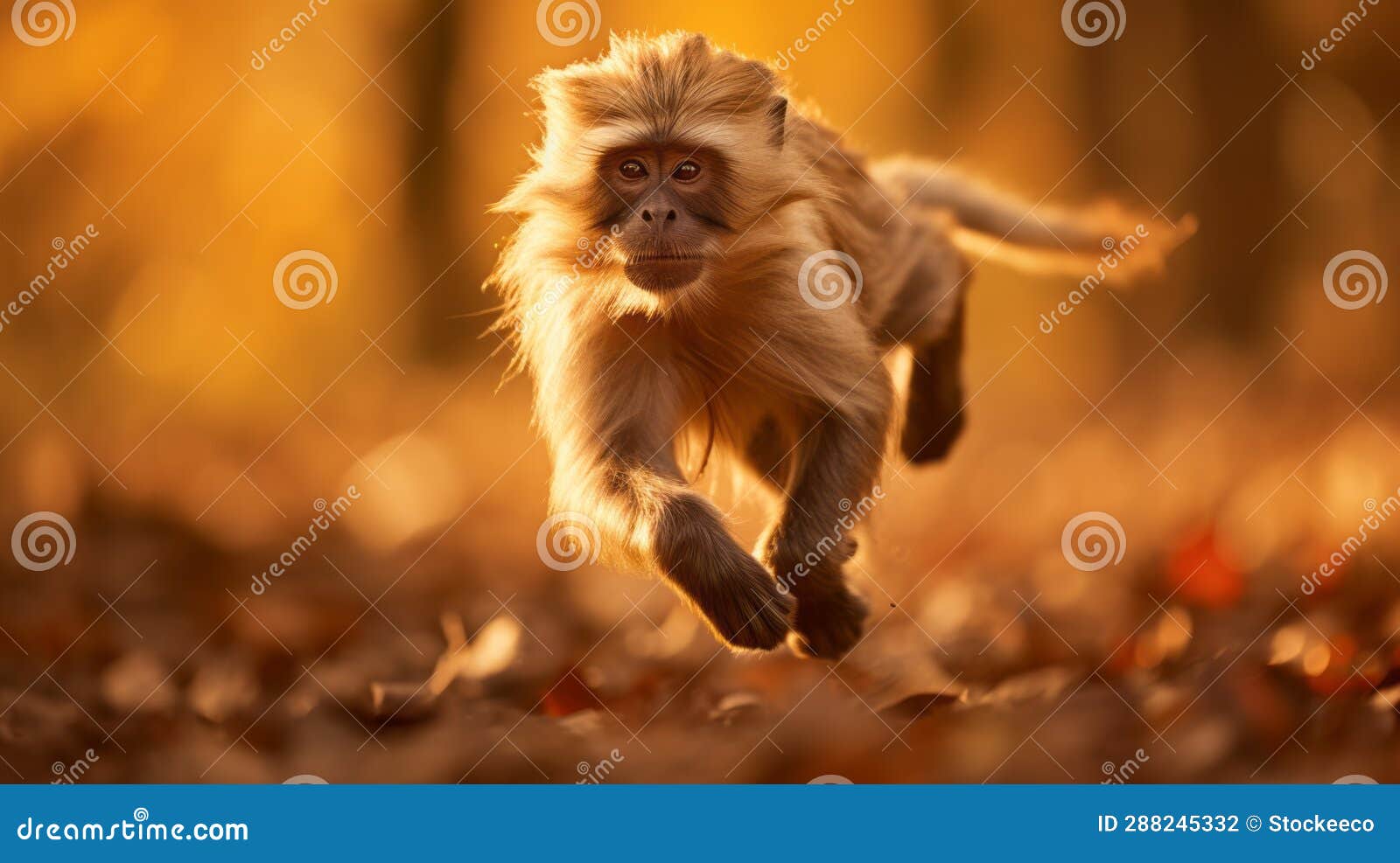 Monkey Running in Autumn Forest: a Captivating Portrait of Nature Stock ...