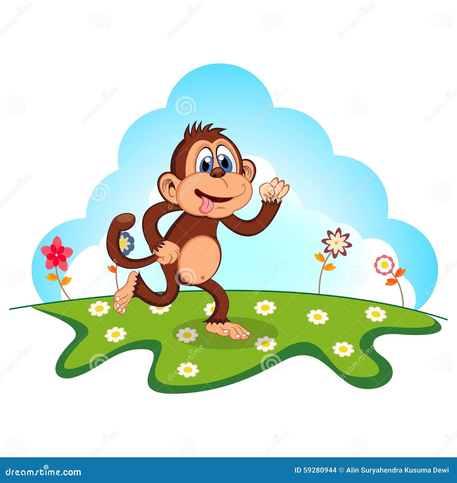 Monkey Running Cartoon in a Garden for Your Design Stock Vector ...