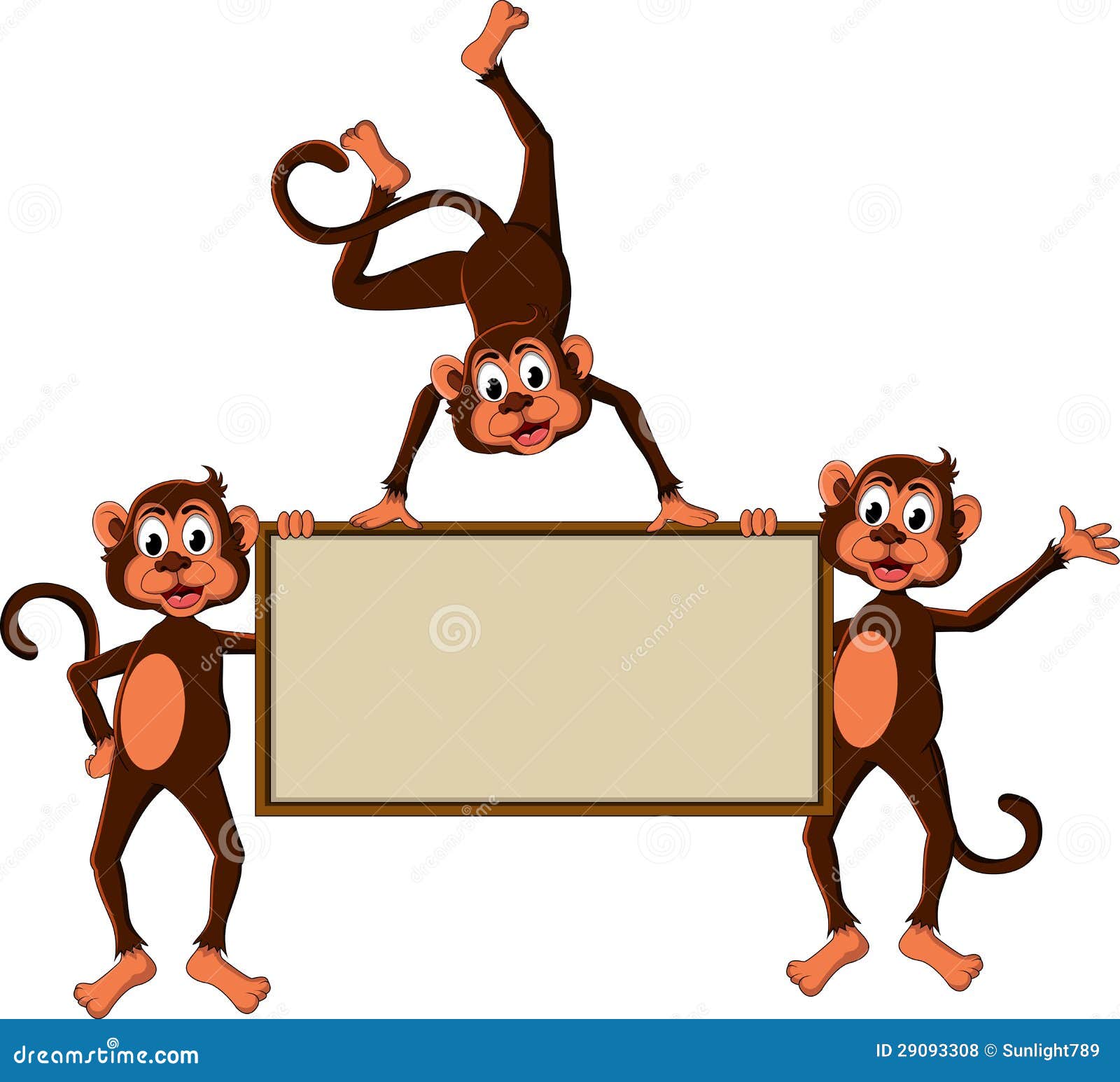 Monkey S Cartoon with Blank Board Stock Illustration - Illustration of ...