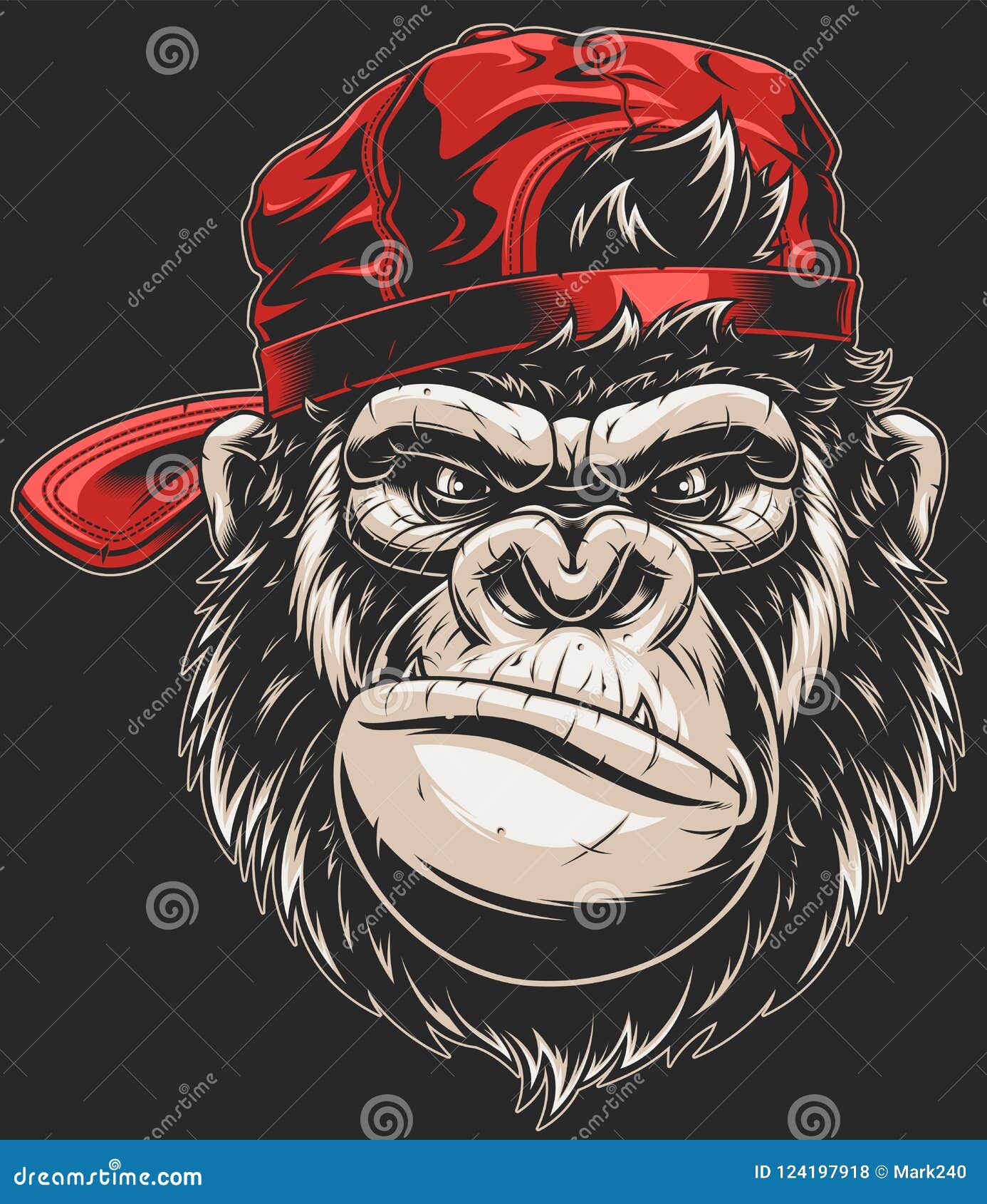 Monkey`s Head in a Baseball Cap Stock Vector - Illustration of fierce ...
