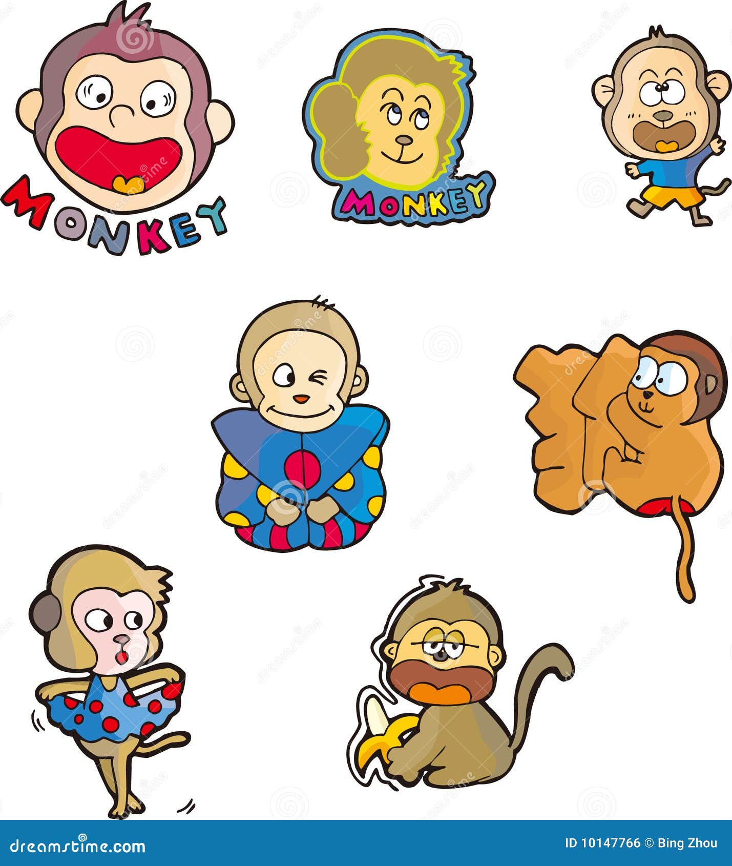 Monkey set six stock illustration. Illustration of smile - 10147766