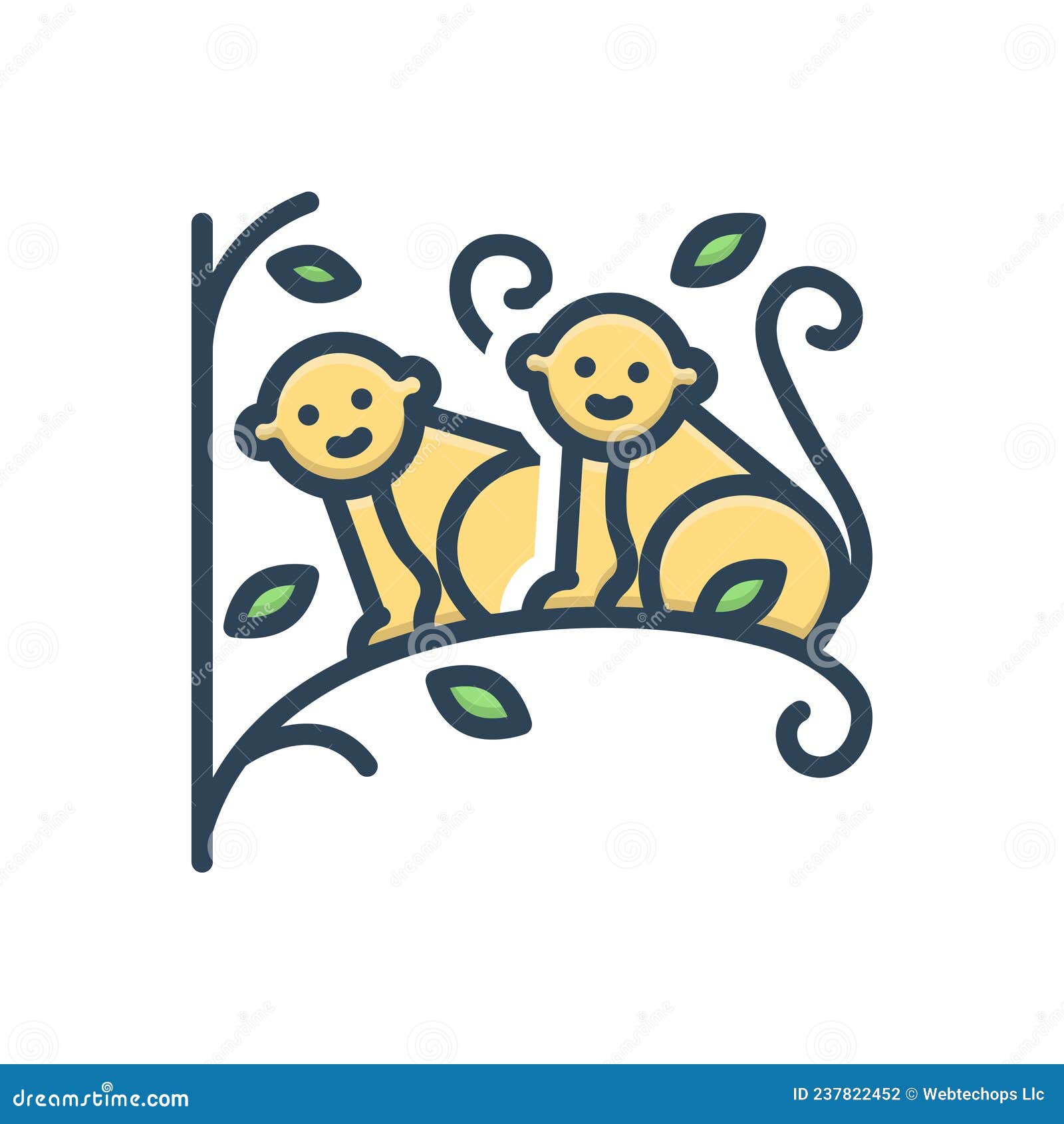 Color Illustration Icon for Monkey Set on Tree, Tree and Animal Stock ...