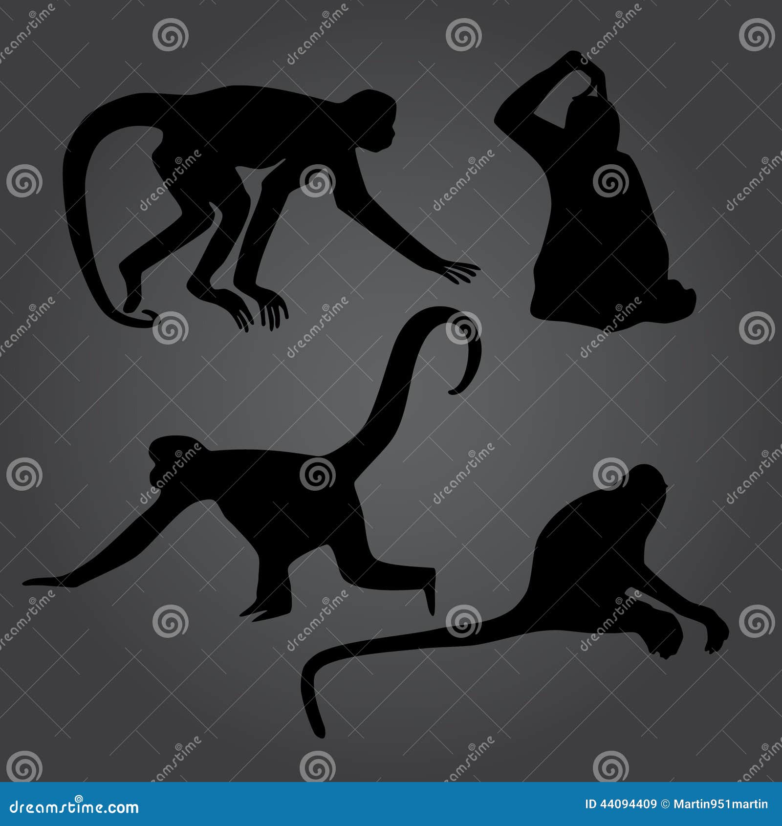 Monkey Shadows Silhouette Set Stock Vector - Illustration of black ...