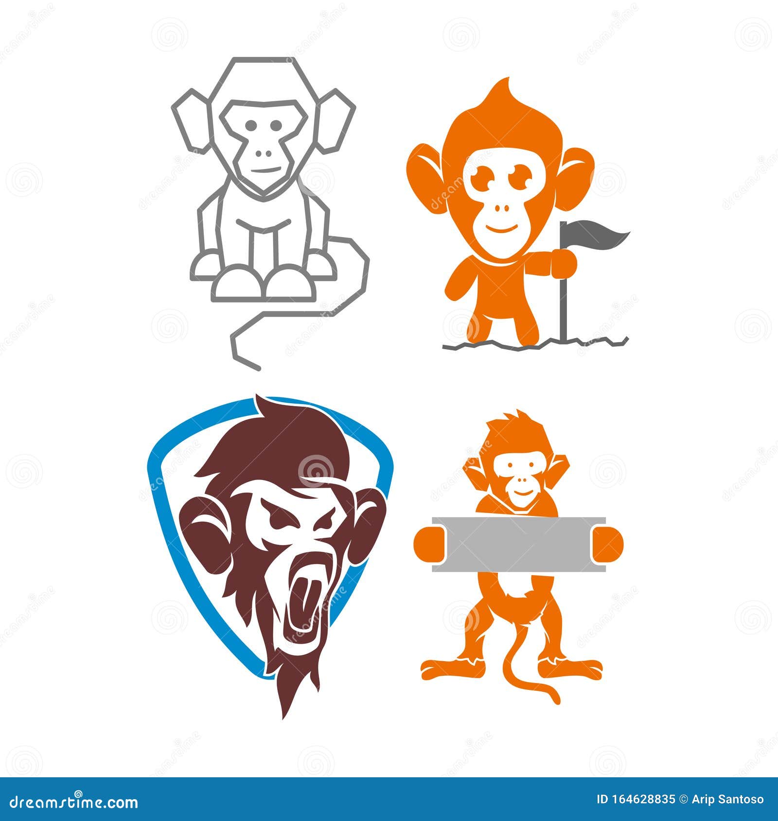 Monkey Shield Banner Line Flag Logo Design Template Vector Set Stock ...