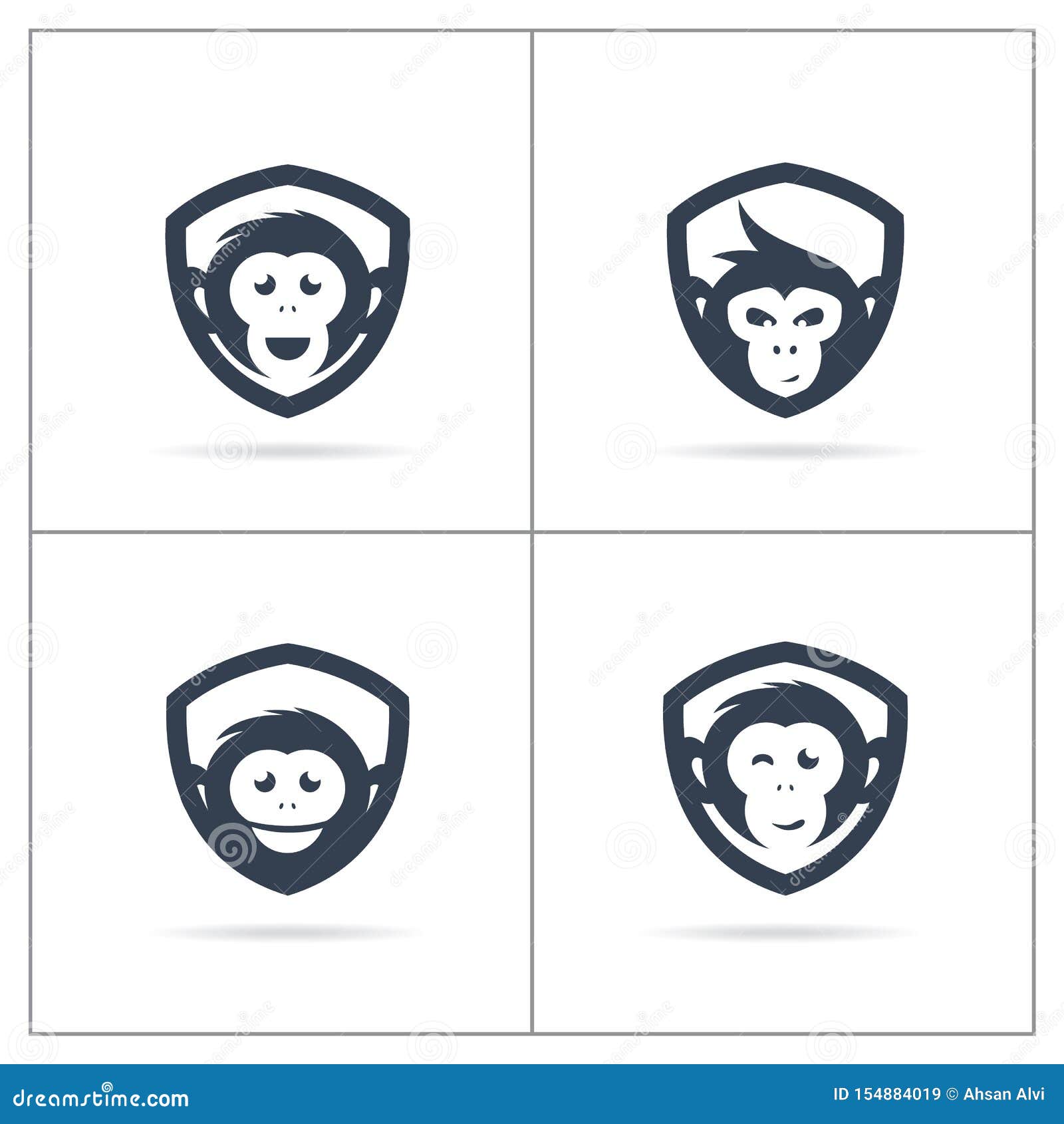 Monkey in Shield Logo Design, Monkey Vector Icon, Animal Illustration ...