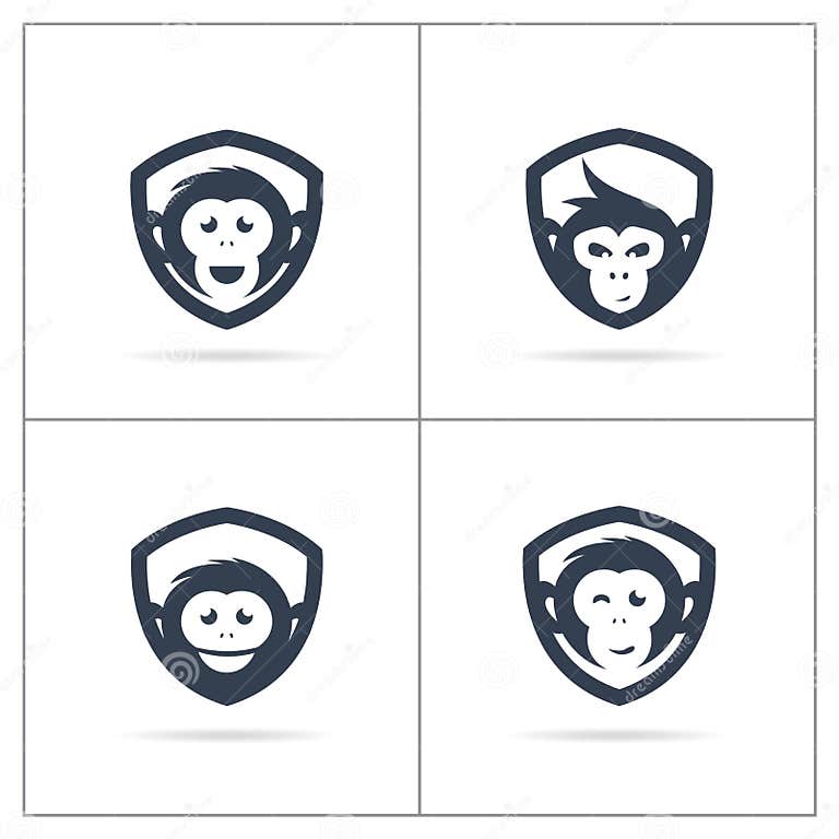 Monkey in Shield Logo Design, Monkey Vector Icon, Animal Illustration ...