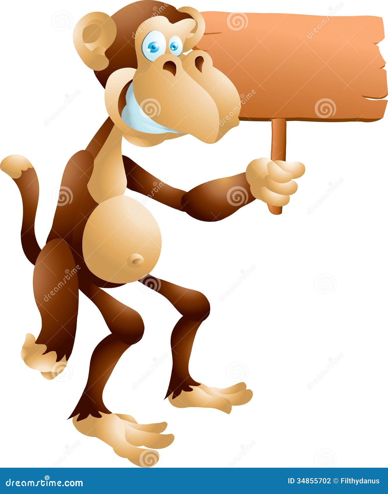 Monkey with sign stock illustration. Illustration of happy - 34855702