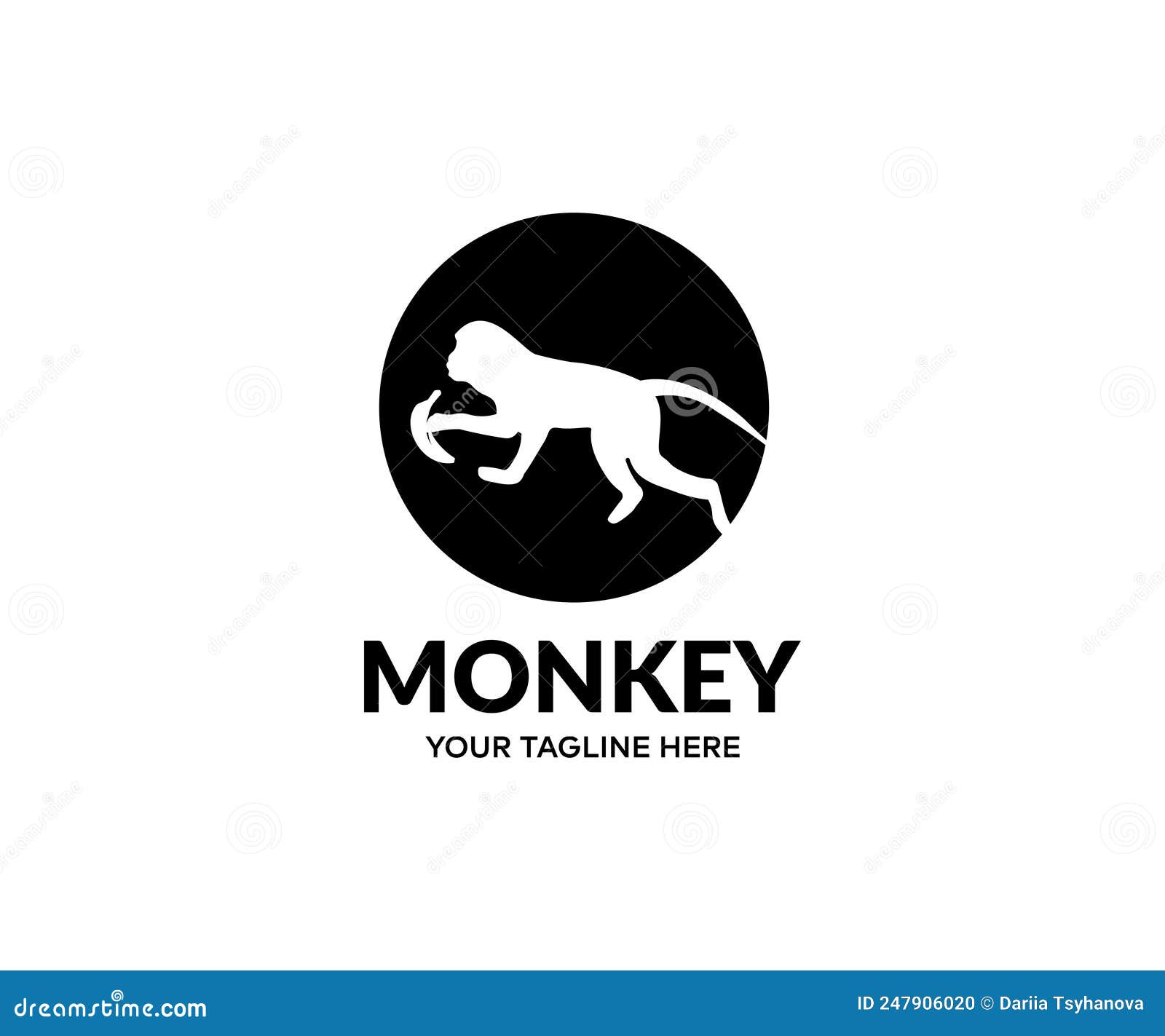 Monkey Silhouet, Cute Monkey Logo in a Circle Logo Design. Wildlife Vector Design and ...