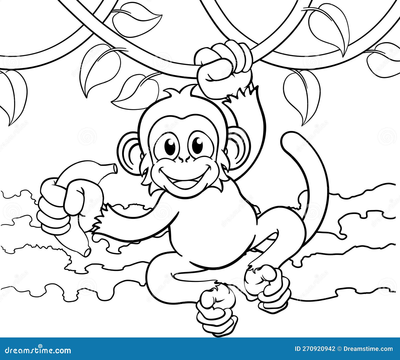 Monkey Singing on Jungle Vines with Banana Cartoon Stock Vector ...