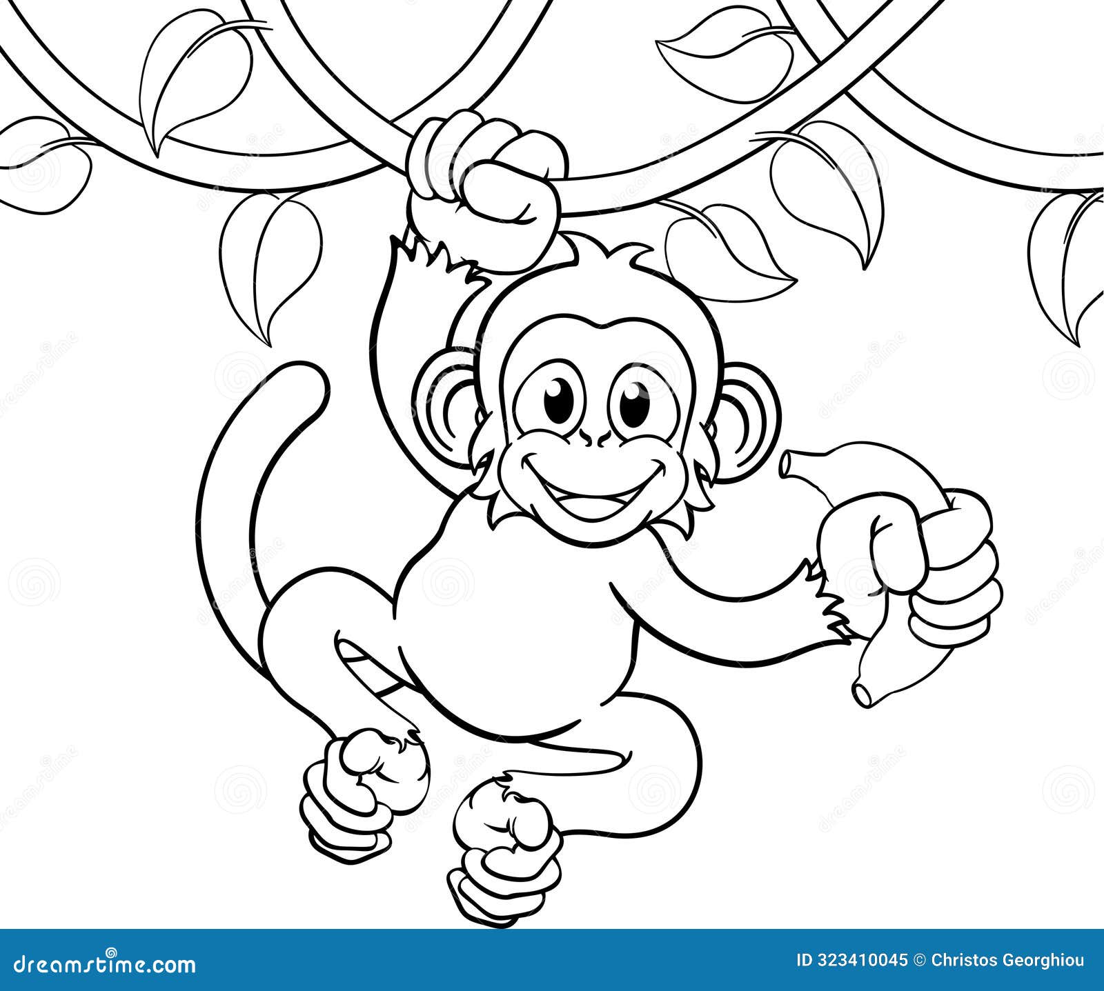 Monkey Singing On Jungle Vines Pointing Cartoon Vector Illustration ...