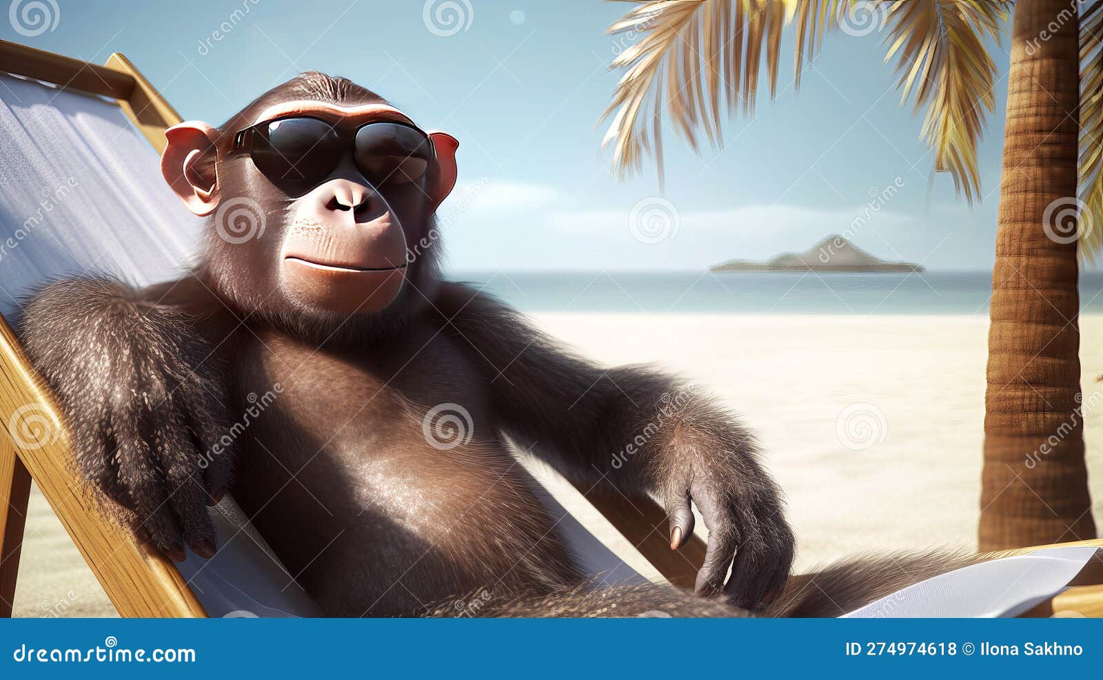 The Monkey is Sitting on the Beach in a Sun Lounger Stock Illustration ...