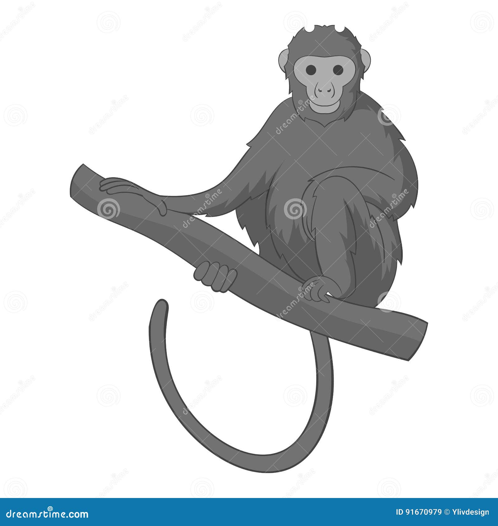 Monkey Sitting on a Branch Icon Monochrome Stock Vector - Illustration ...