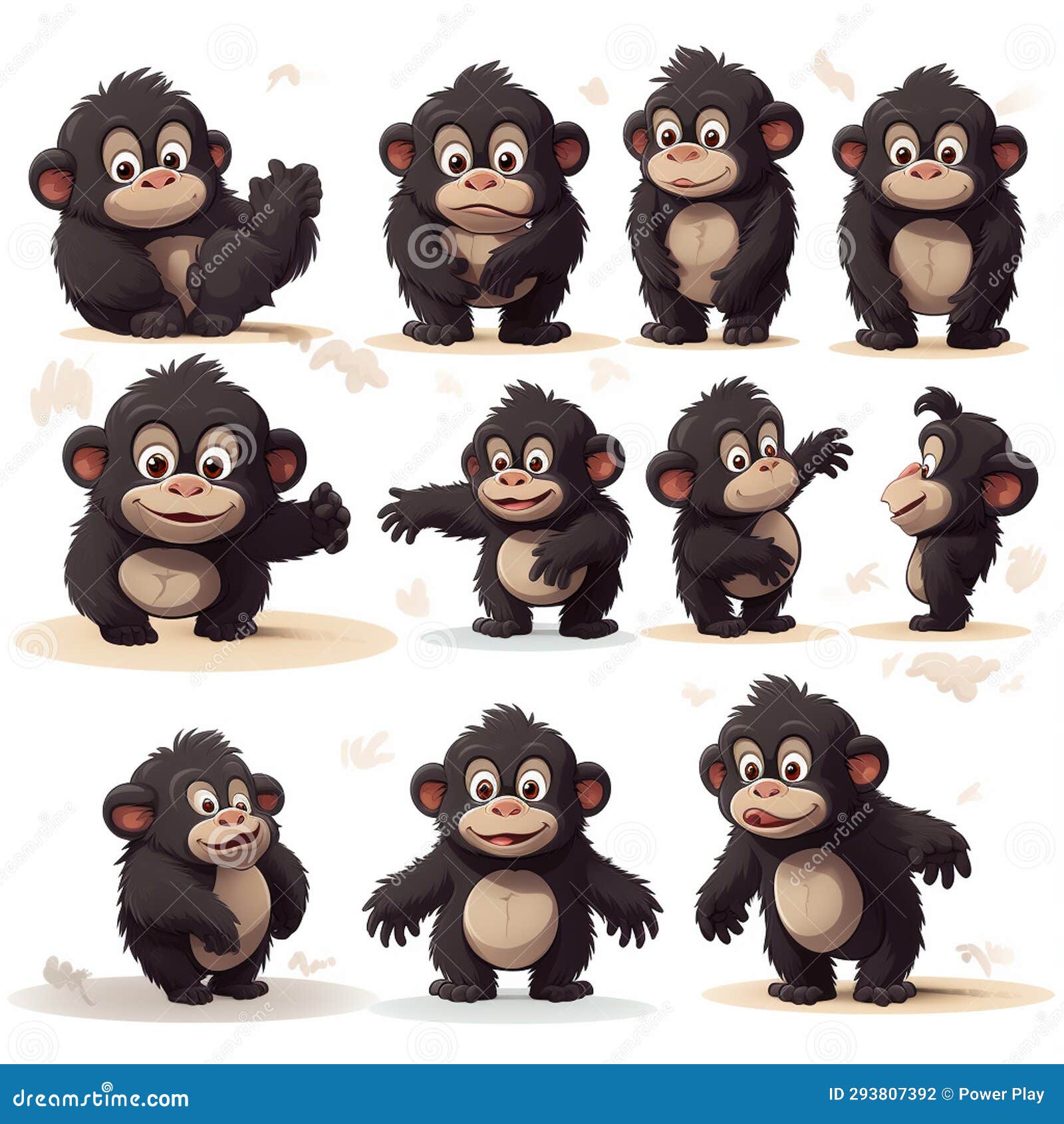 Emotions Monkey Set. Smiling, Bored, Enamored, Sleepy, Sad And Other ...