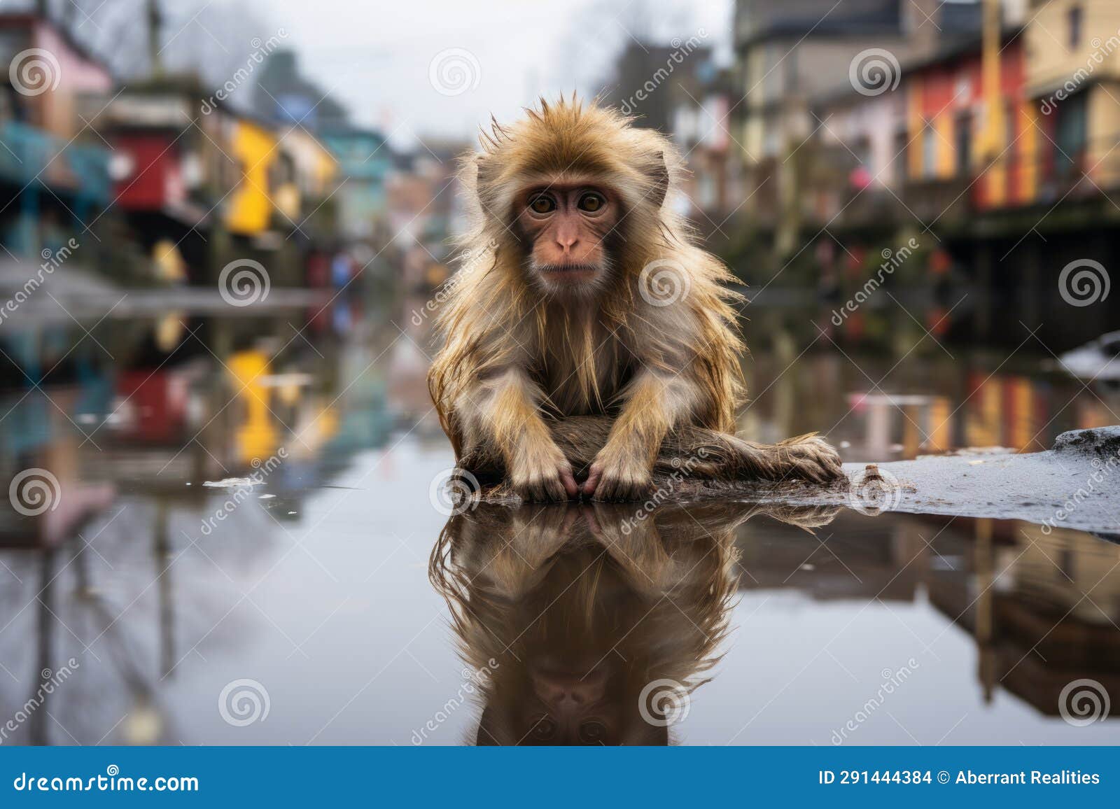 A Monkey Sitting on the Ground in a Puddle Stock Illustration ...
