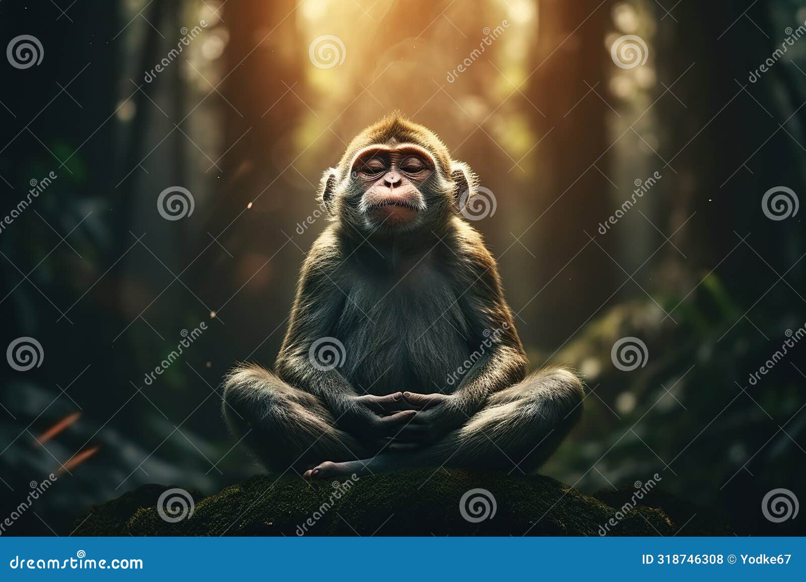 Monkey Sitting and Meditating in the Forest. Monkey Doing Yoga Wildlife ...