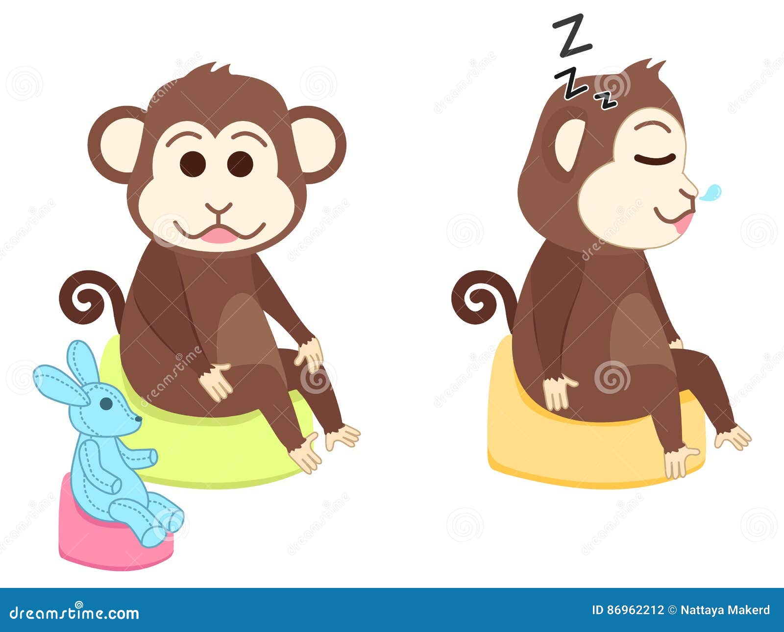 Monkey Sitting On The Toilet And Flush Toilet Vector Illustration ...