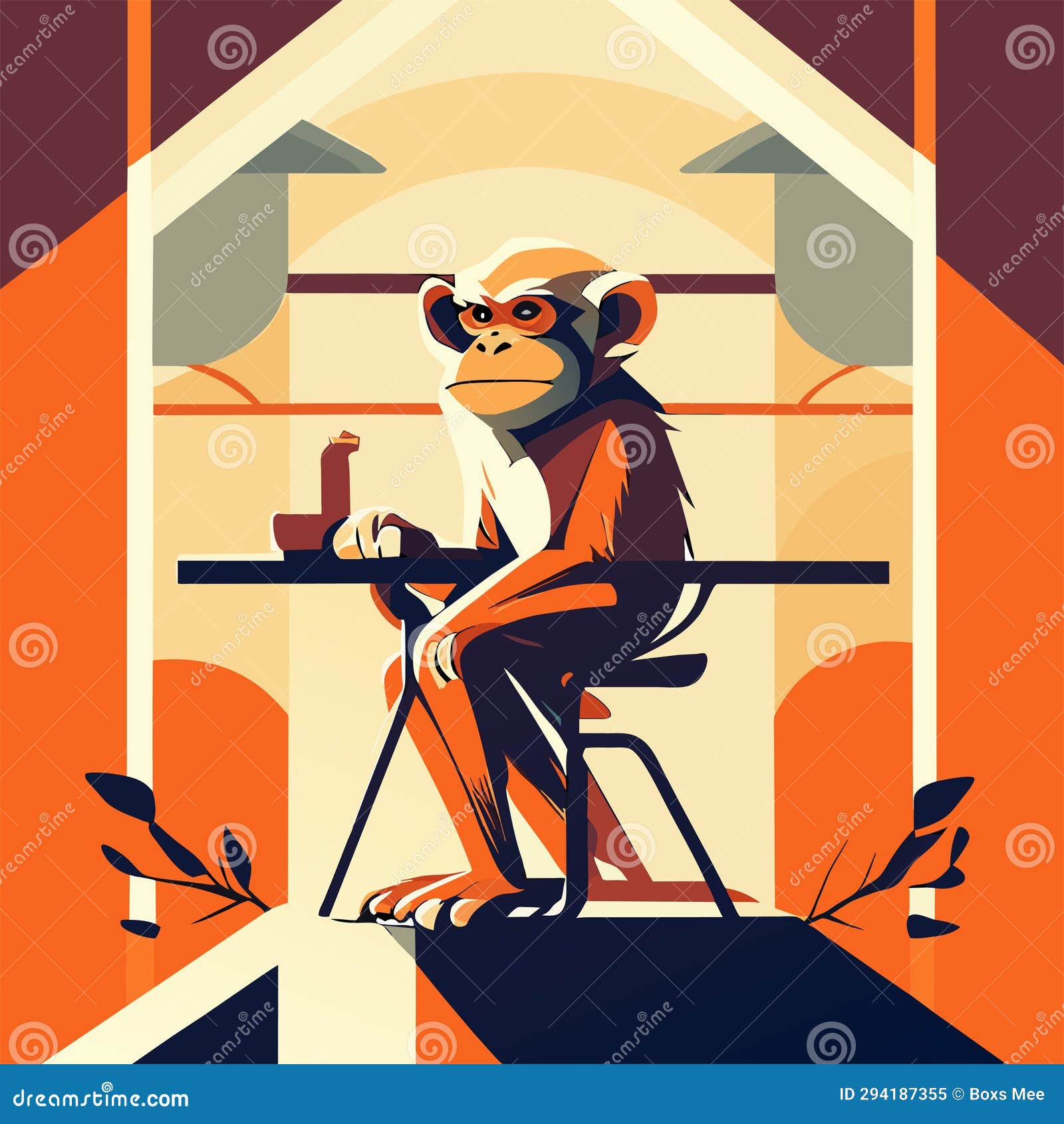 Monkey Sitting at a Table in a Cafe. Vector Illustration Stock Vector ...