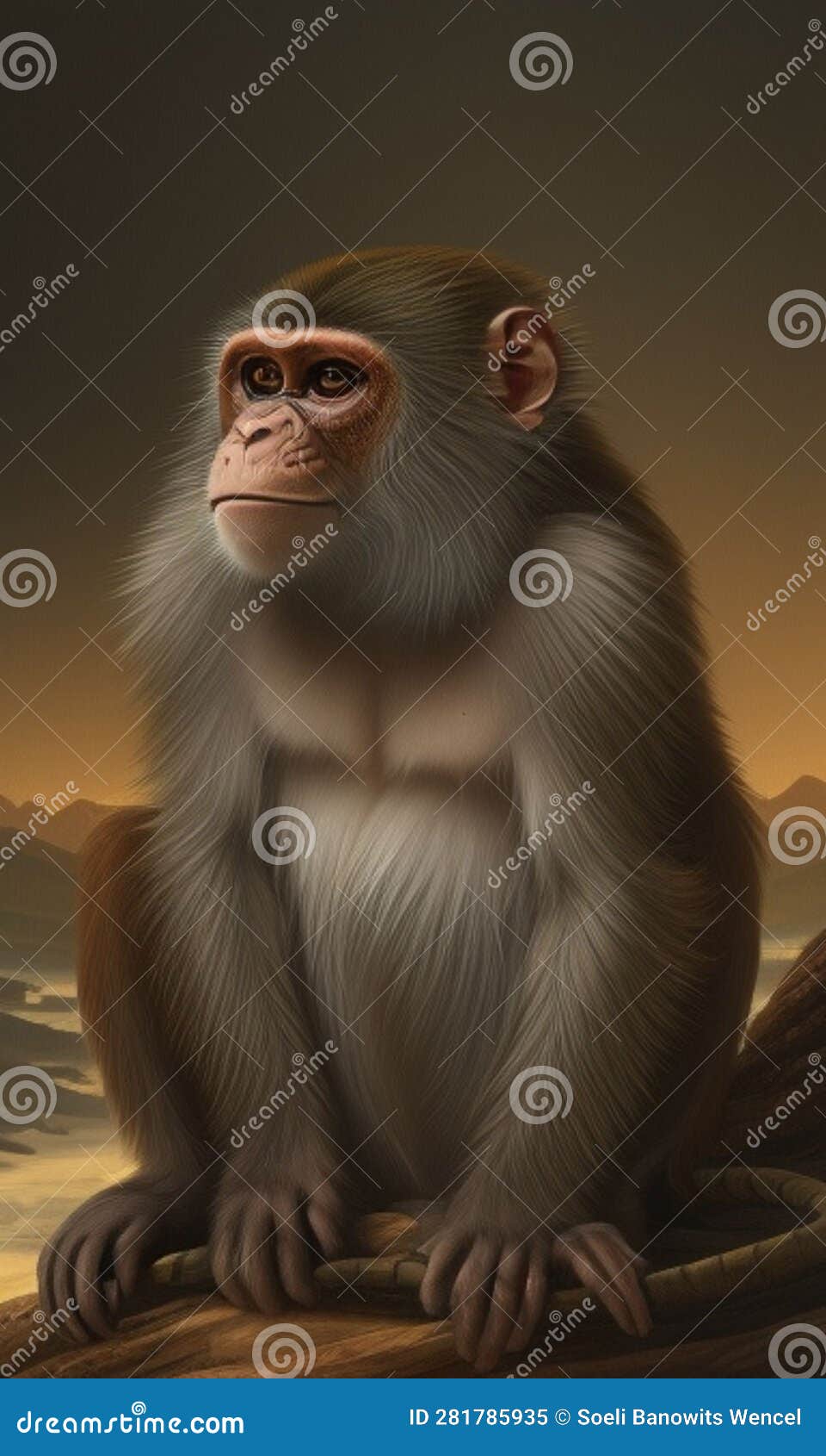 Monkey Sitting on Top of the Mountain Stock Illustration - Illustration ...