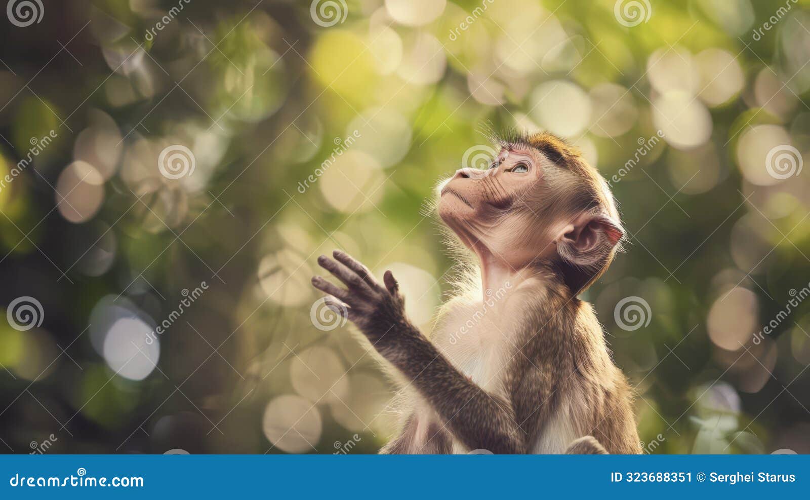 A Monkey Sitting on a Tree Branch with Its Hands Up, AI Stock Image ...