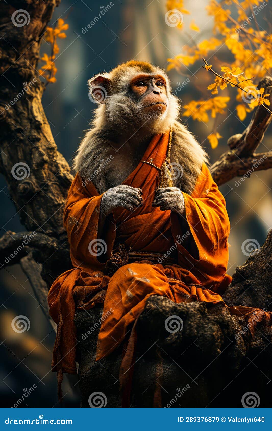 Monkey Sitting on Tree Branch with Monk Robe. Generative AI Stock Image ...