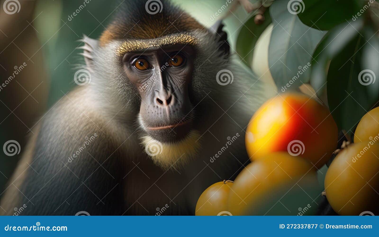 A Monkey is Sitting in a Tree with Fruit on it Stock Illustration ...
