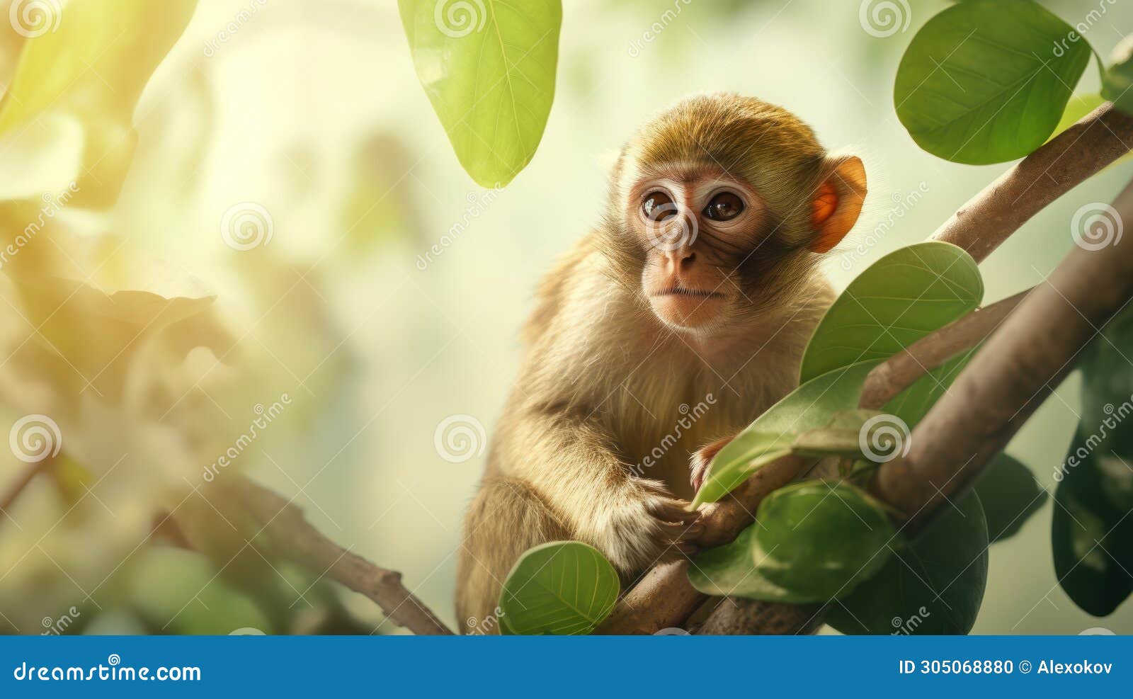 Monkey Sitting on a Tree in the Jungle and Looking at Camera Generative ...
