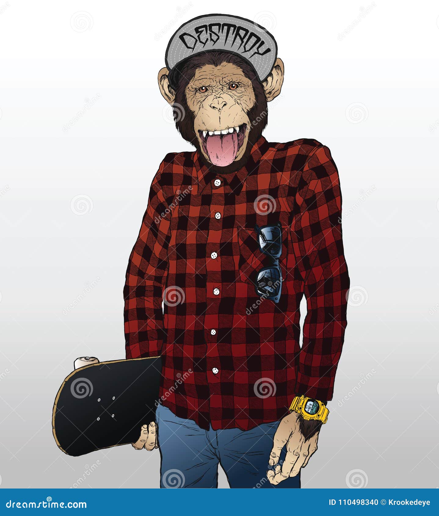 Monkey Skater Hipster Illustration Stock Vector - Illustration of skate ...