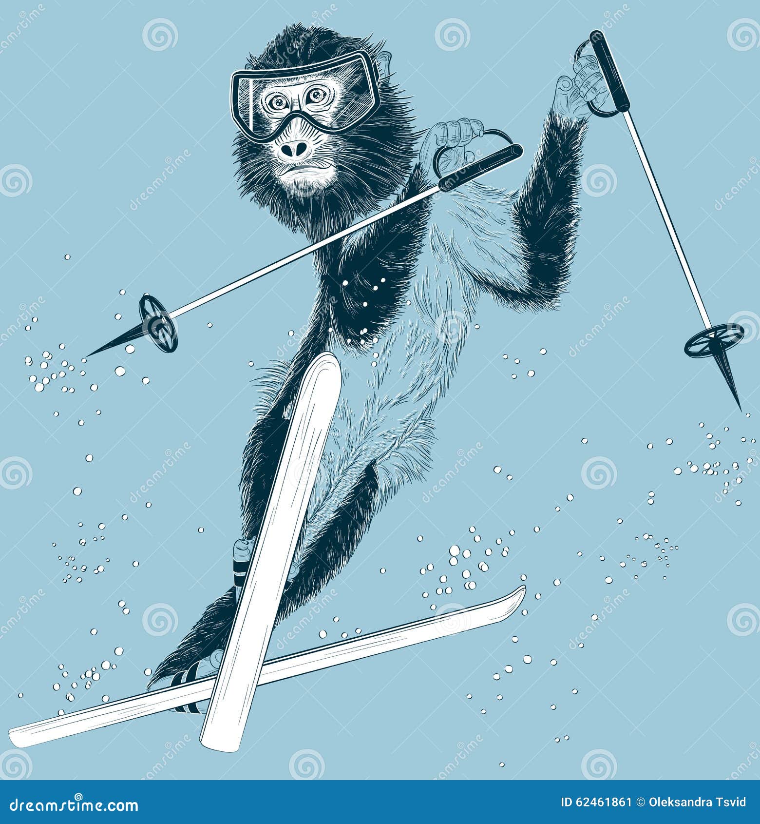 Monkey Skier on a Winter Background Stock Vector - Illustration of ...