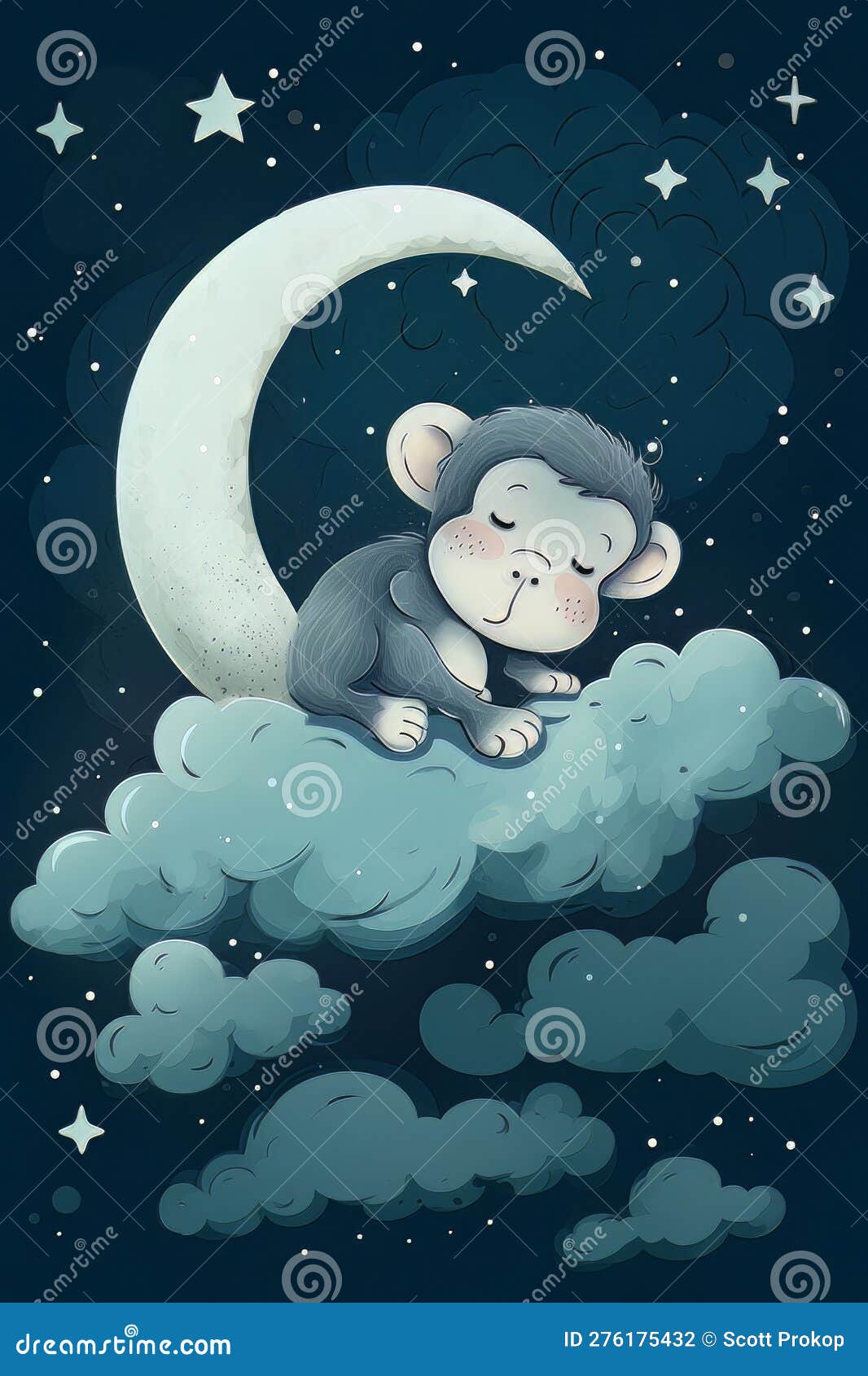 Monkey Sleeping on a Cloud on a Starry Night Stock Photo - Image of ...
