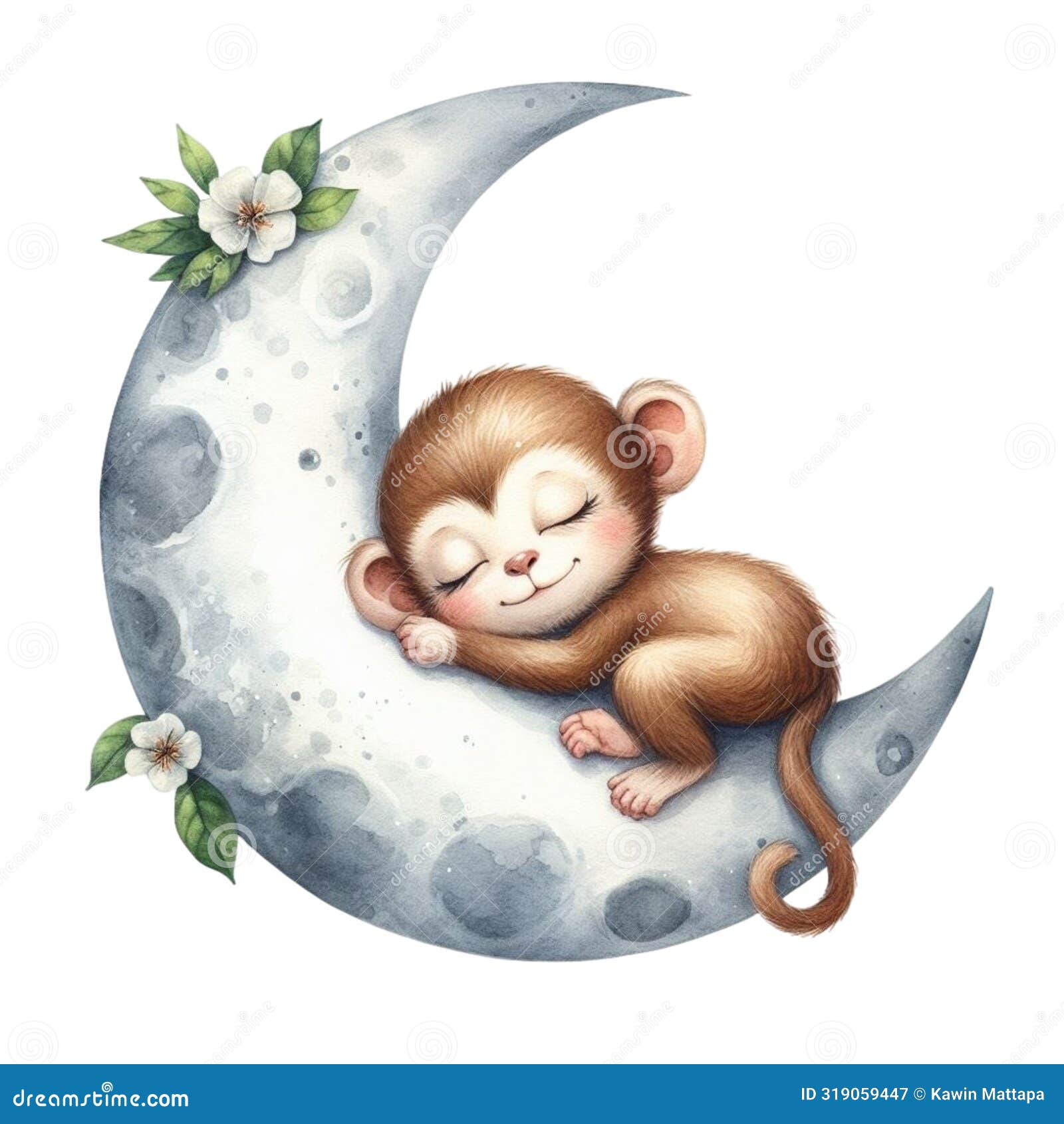 Monkey Sleeping on the Moon Stock Illustration - Illustration of ...