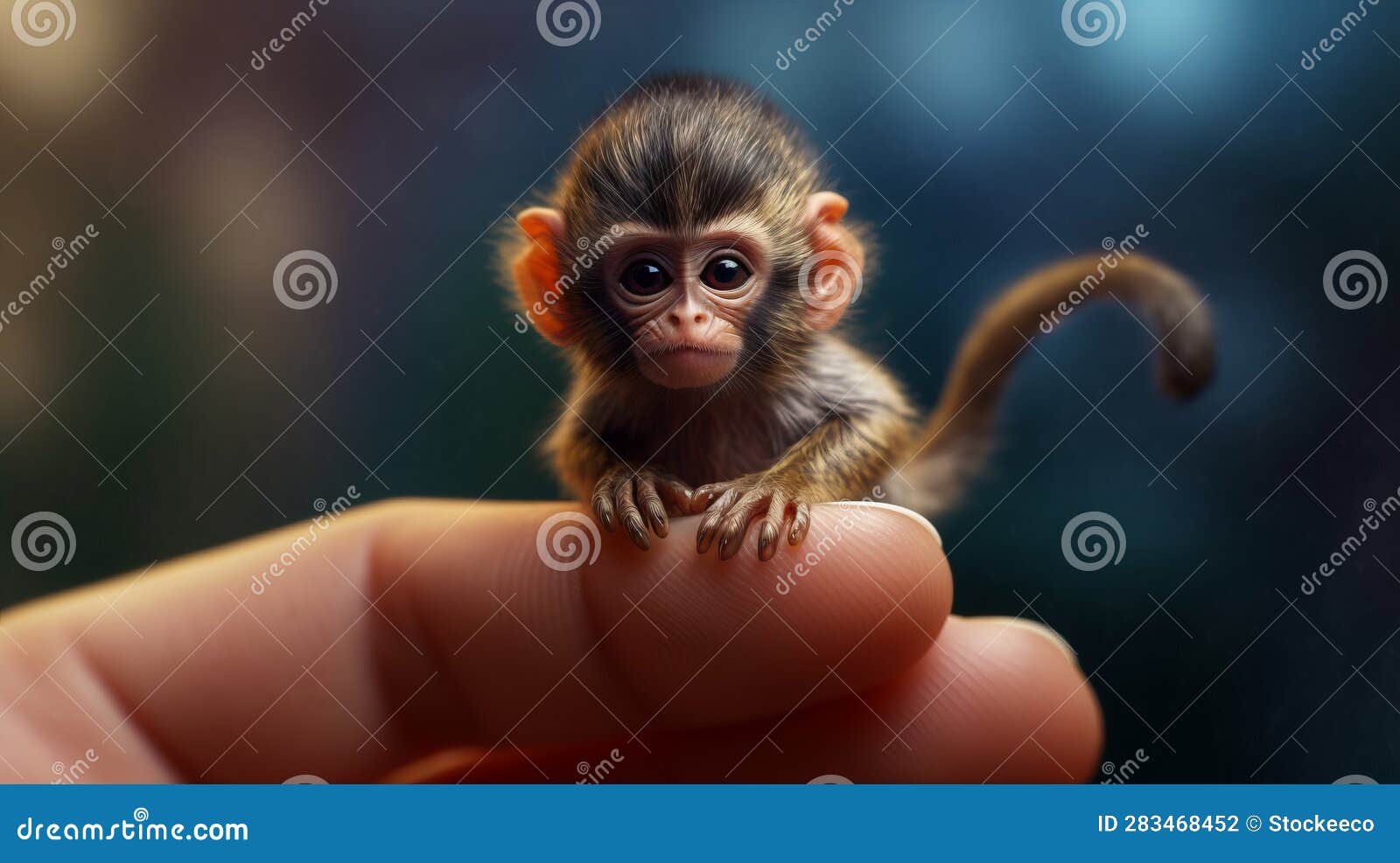Tiny Baby Monkey Sitting on Finger in Photorealistic Painting Stock ...