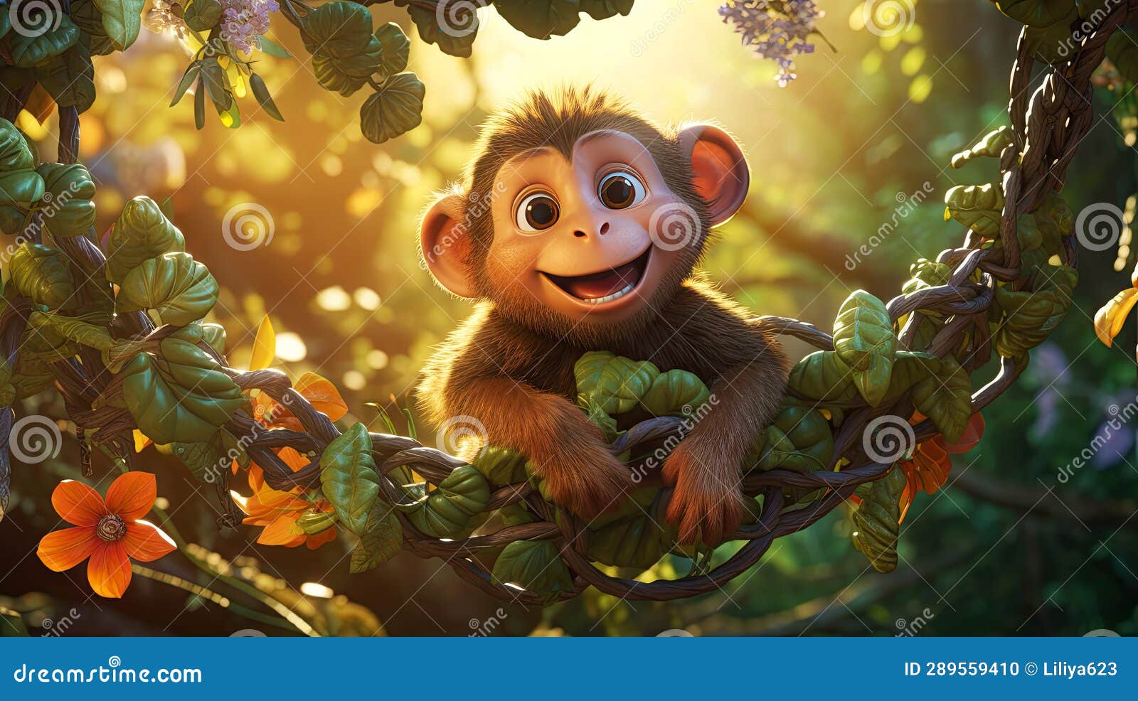 A Monkey with Smile in a Tree Stock Illustration - Illustration of ...