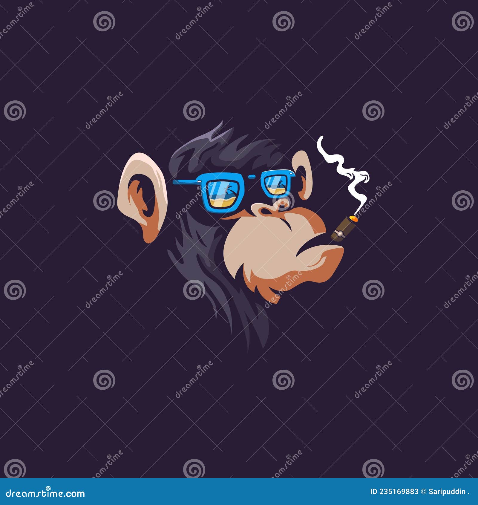 Monkey Smoking Mascot Logo stock vector. Illustration of gamer - 235169883