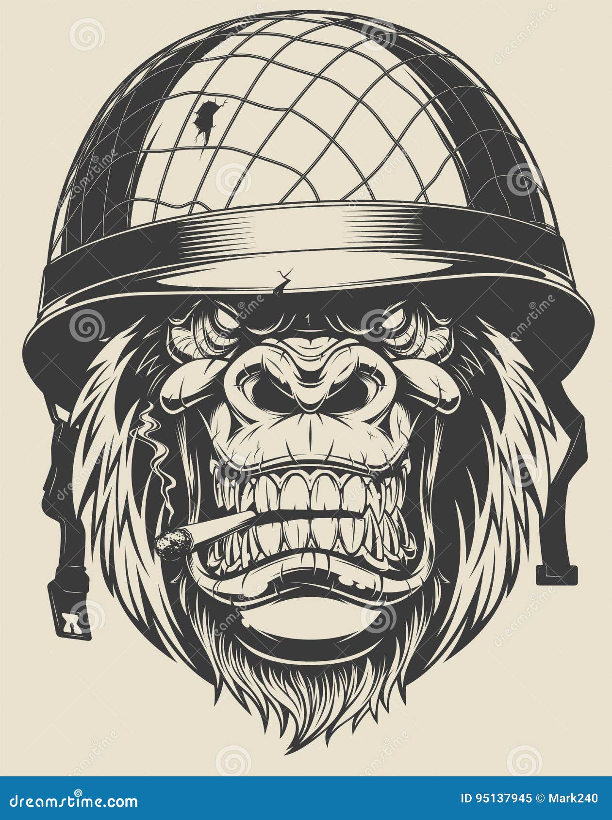 Monkey Soldier with a Cigarette Stock Illustration - Illustration of ...